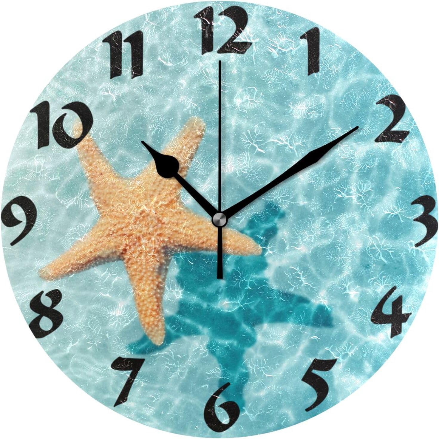 Dreamtimes Starfish on Beach Wall Clock,Silent Non Ticking 10 Inch ...
