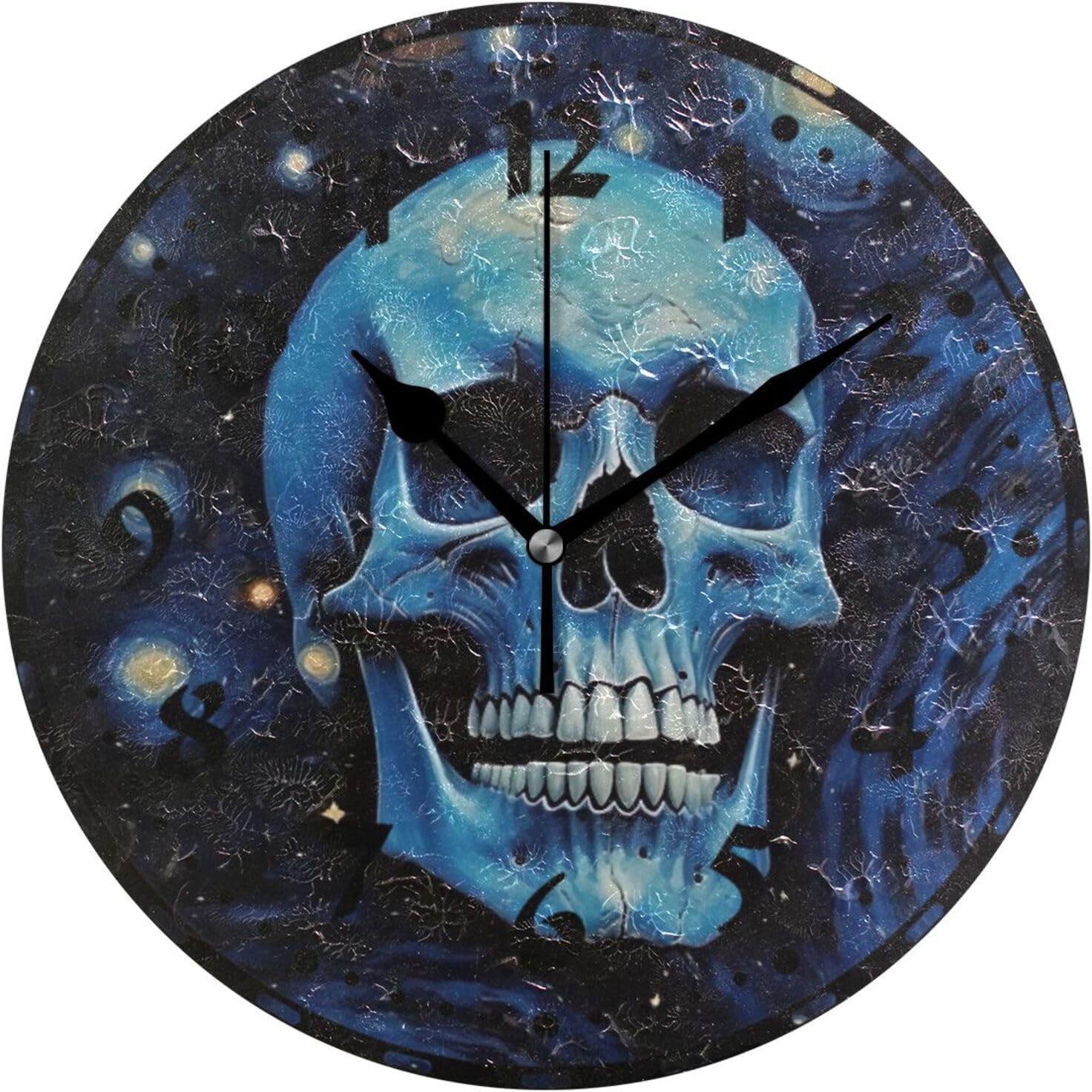 Dreamtimes Starry Skull Blue Wall Clock, Silent Non Ticking 10 Inch ...
