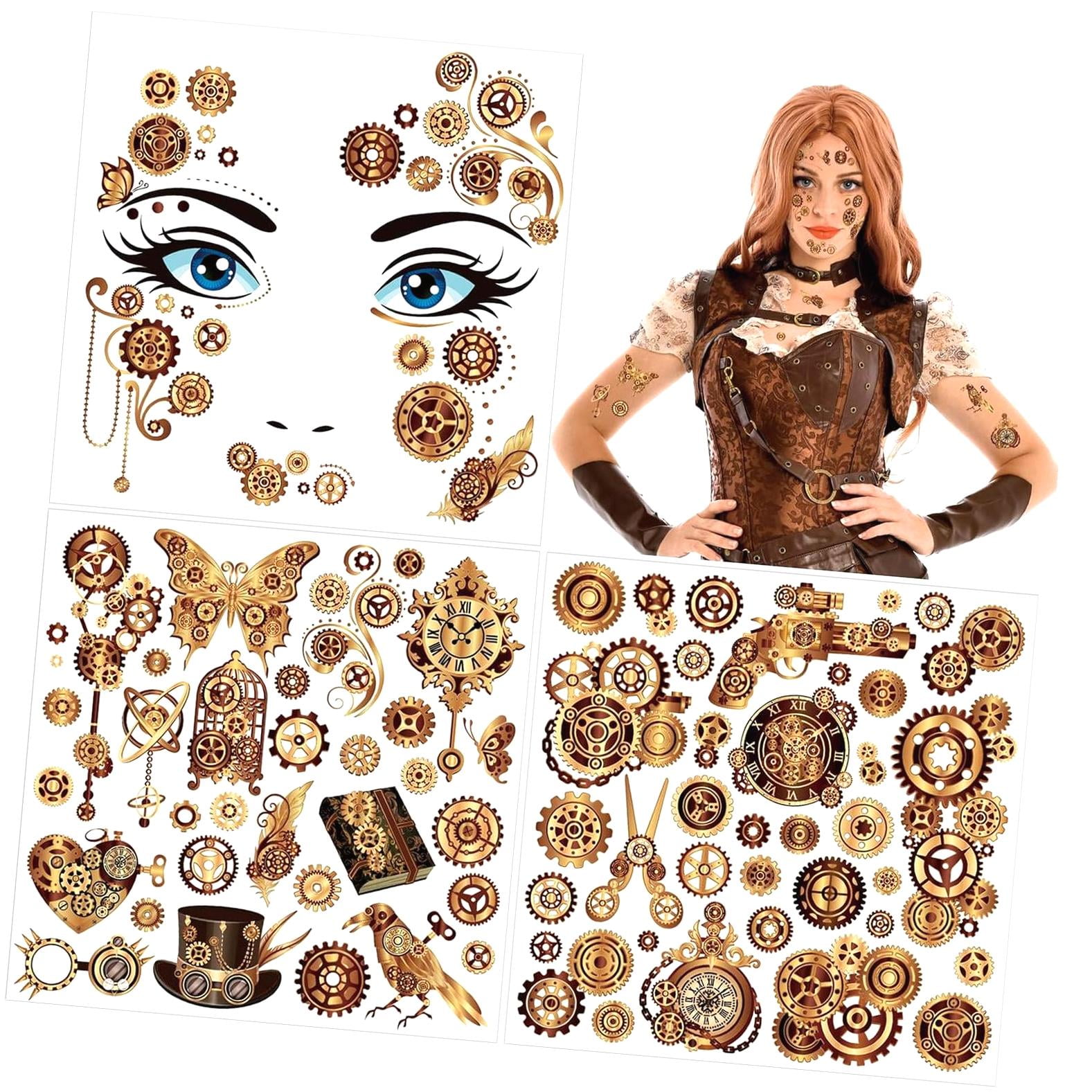 Dreamtimes Steampunk Style Face Tattoos, Featuring Steam Cogs and Gears ...