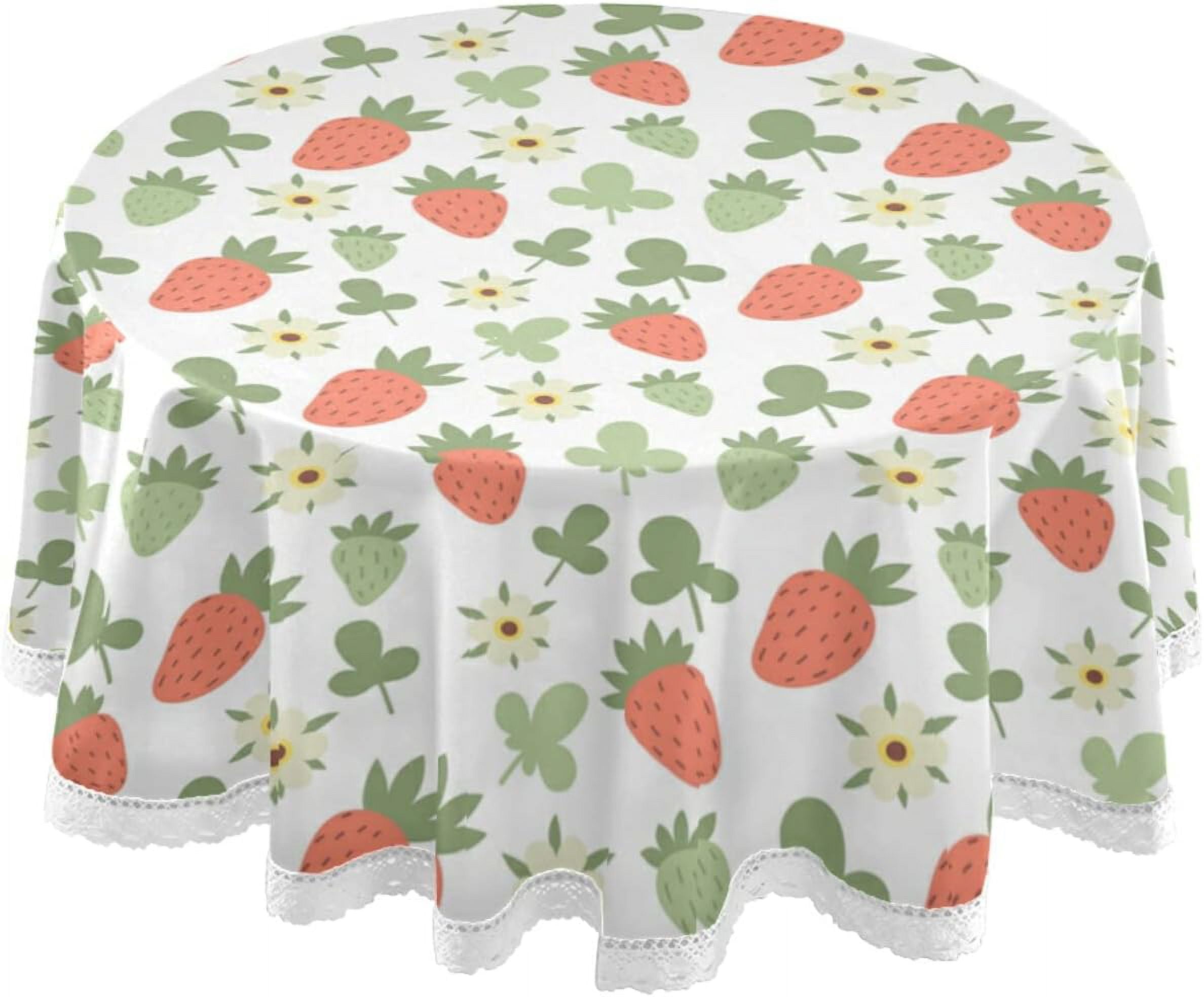 Dreamtimes Strawberry and Flower Round Tablecloth 60", Table Cover ...