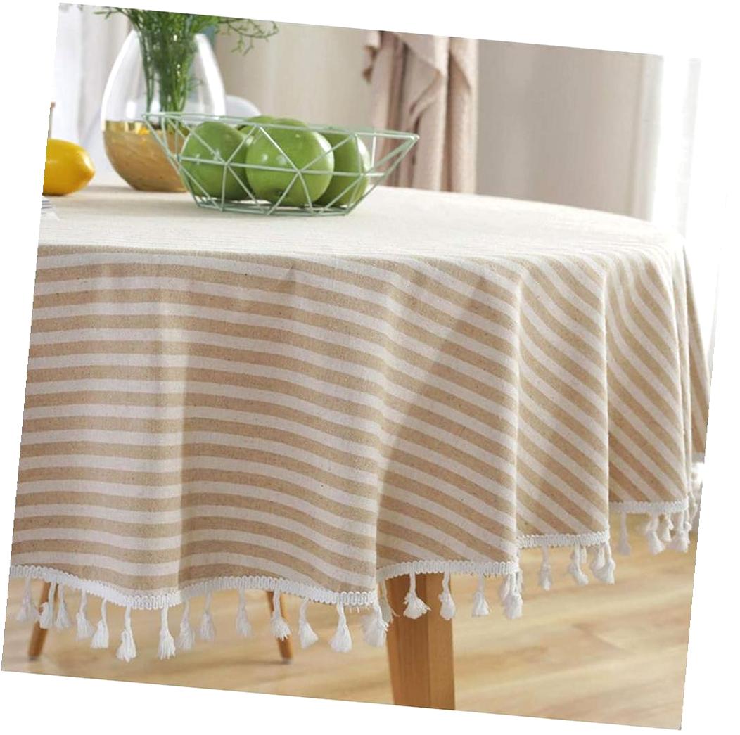 Dreamtimes Striped Tassel Tablecloth Cotton Linen Fabric, Stain and ...