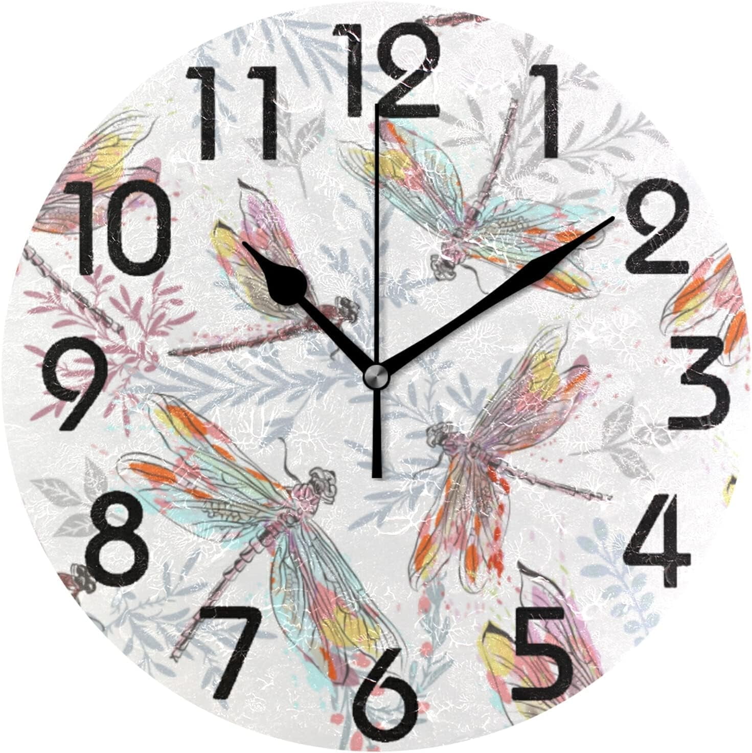 Dreamtimes Stylish Dragonfly Leaves Floral Round Wall Clock, 10 Inch ...