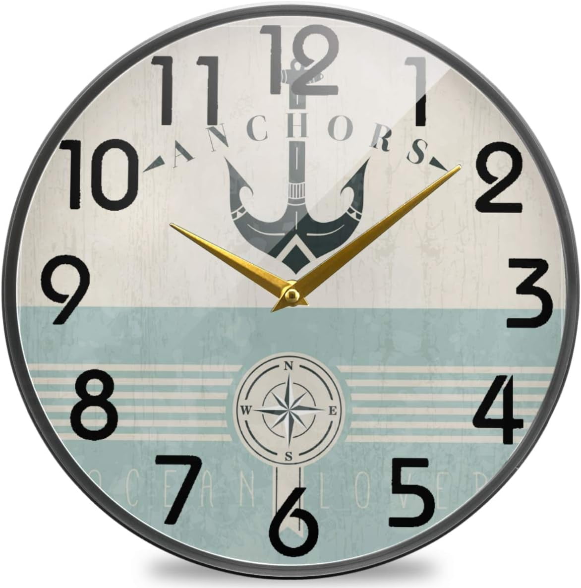 Dreamtimes Stylish Ocean Anchor Vintage Compass Round Wall Clock, 12 ...