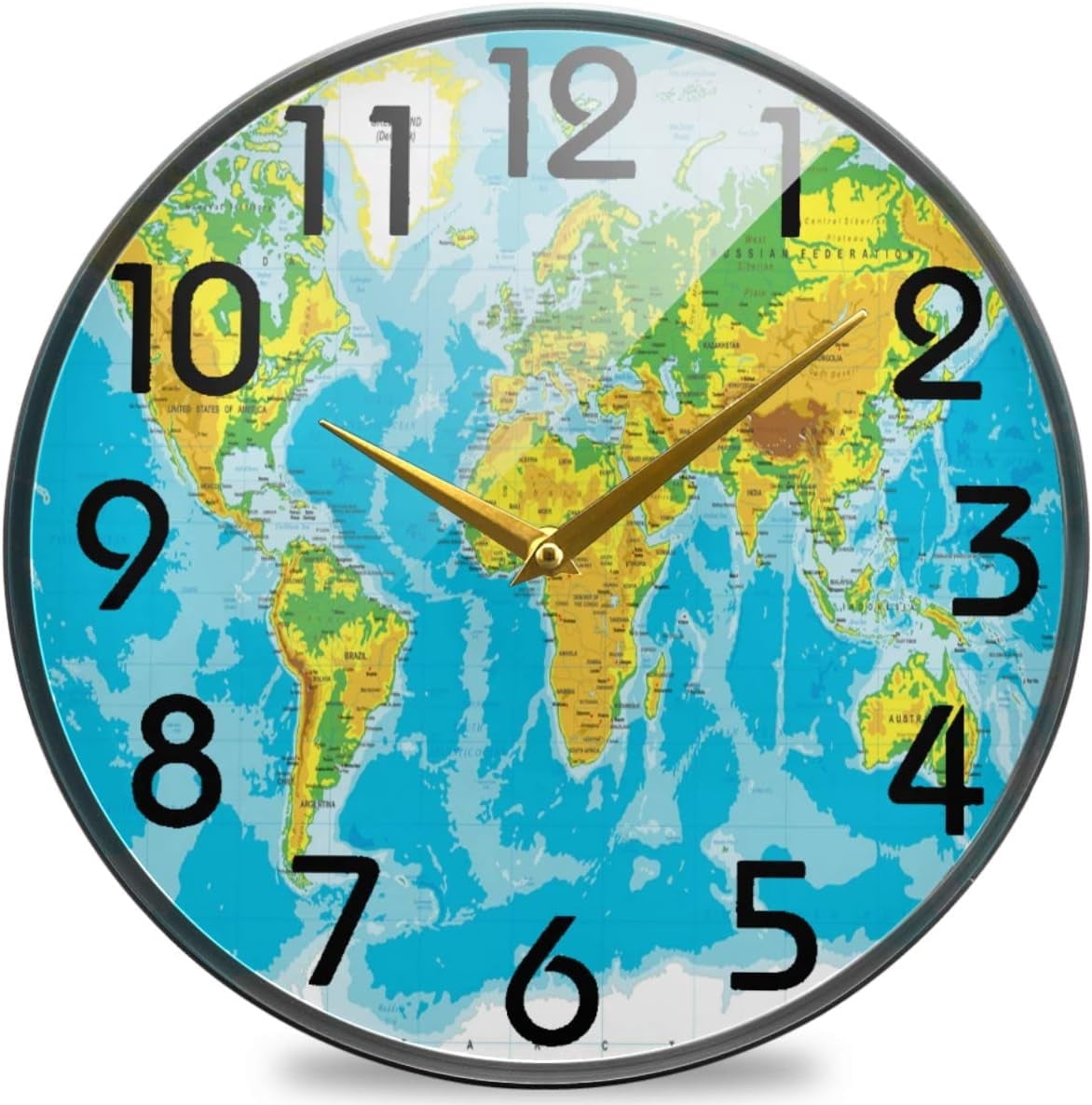 Dreamtimes Stylish Physical World Map Round Wall Clock, 10 Inch Silent ...