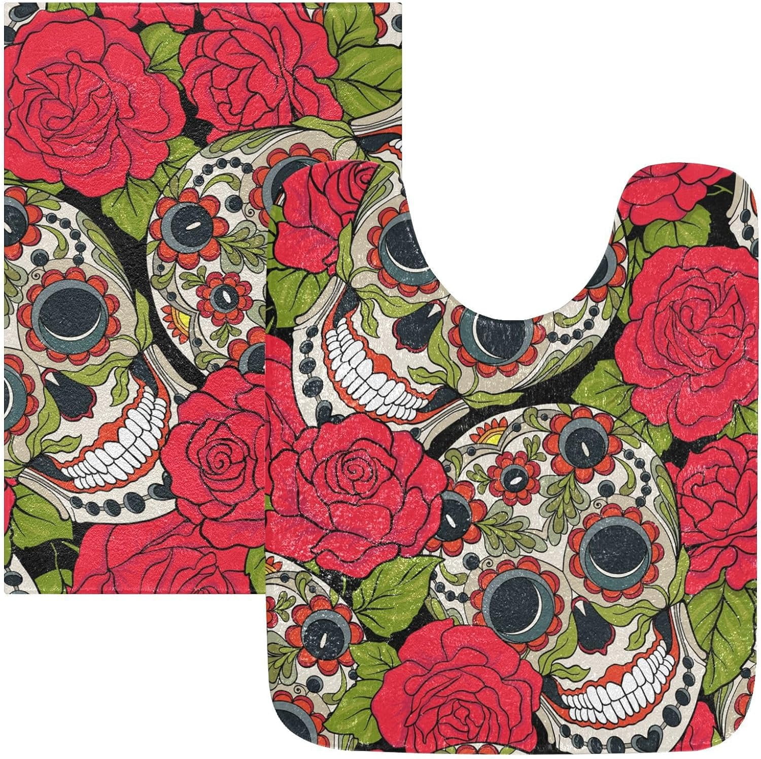 Dreamtimes Sugar Skull Red Rose Flower Bath Mat for Bathroom Shower U ...