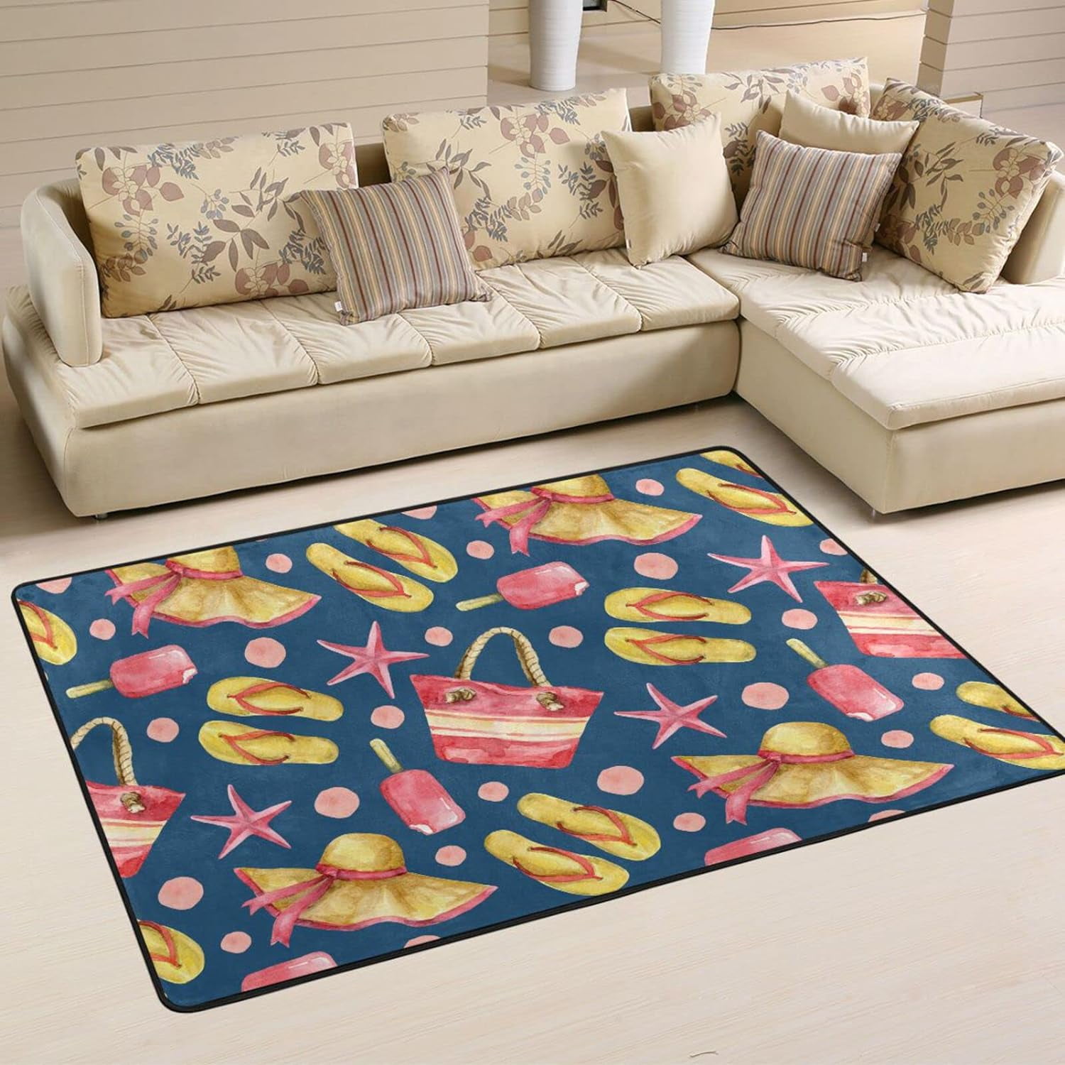 Dreamtimes Summer Beach Flip-Flops Area Rug 72x48in Starfish Cute Non ...