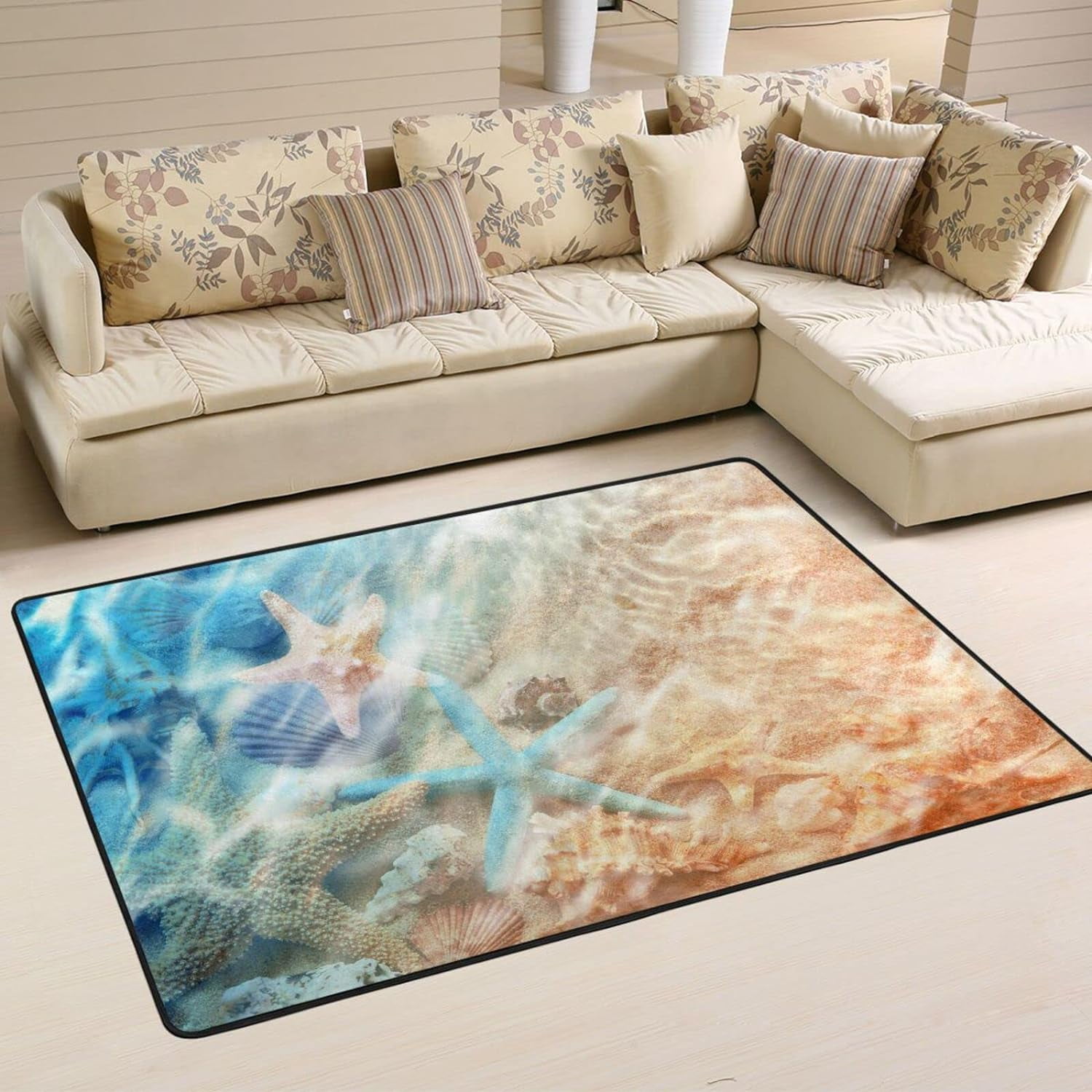 Dreamtimes Summer Beach Sea Water Area Rug 72x48in Cute Starfish ...