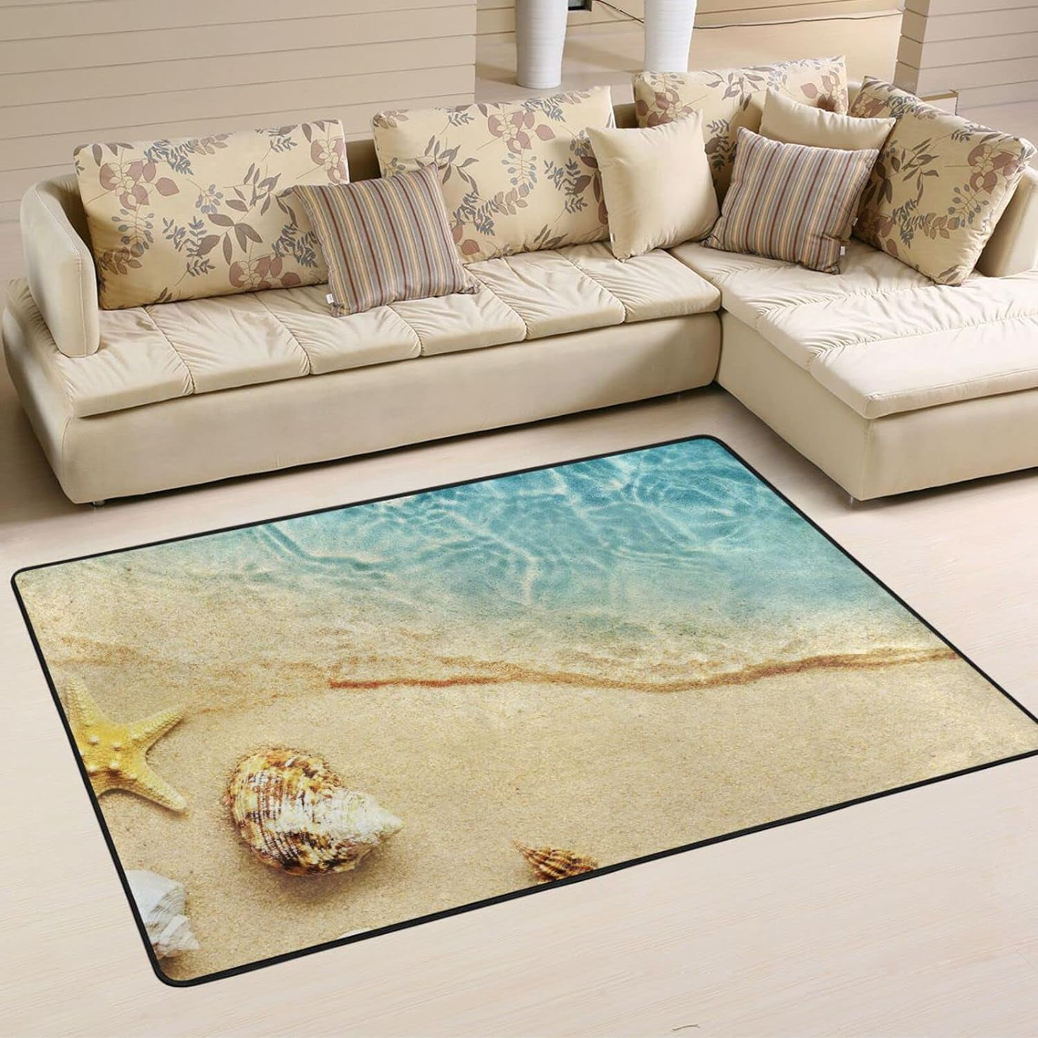 Dreamtimes Summer Beach Sea Water Area Rug 72x48in Seashell Conch ...