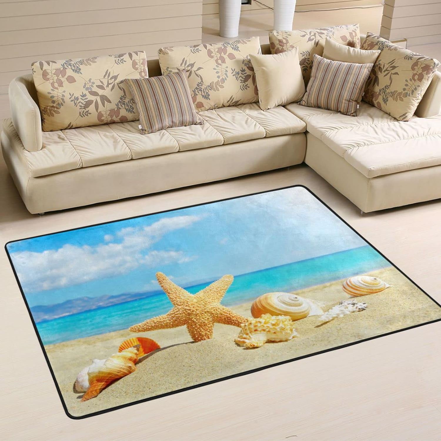 Dreamtimes Summer Beach Starfish Area Rug 72x48in Beach Shells Sunshine Non-Slip Floor Carpet ...
