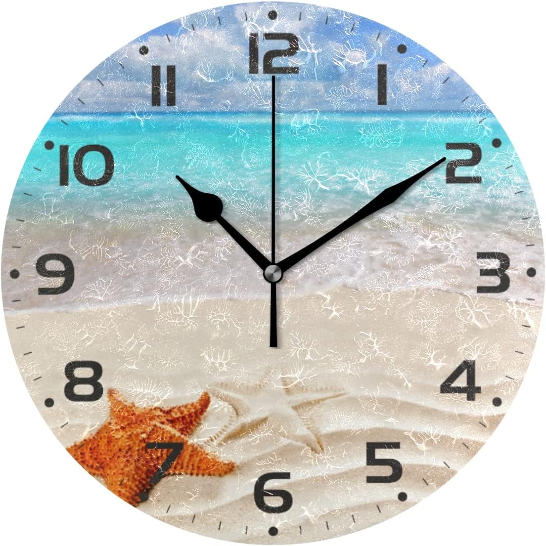Dreamtimes Summer Beach Starfish Wall Clock, 10 Inch Silent Non Ticking ...