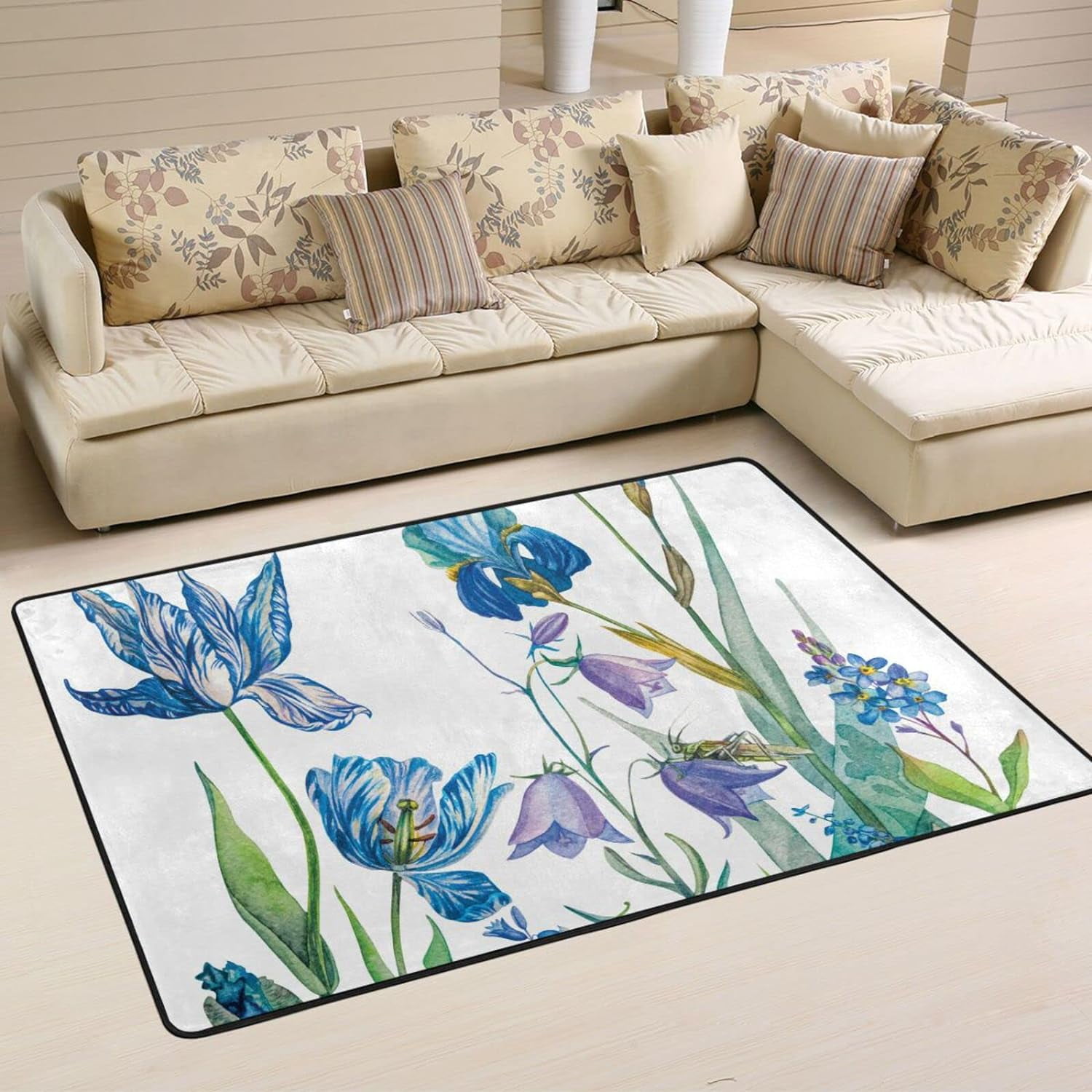 Dreamtimes Summer Blue Bird Flowers Area Rug 72x48in Floral Spring ...