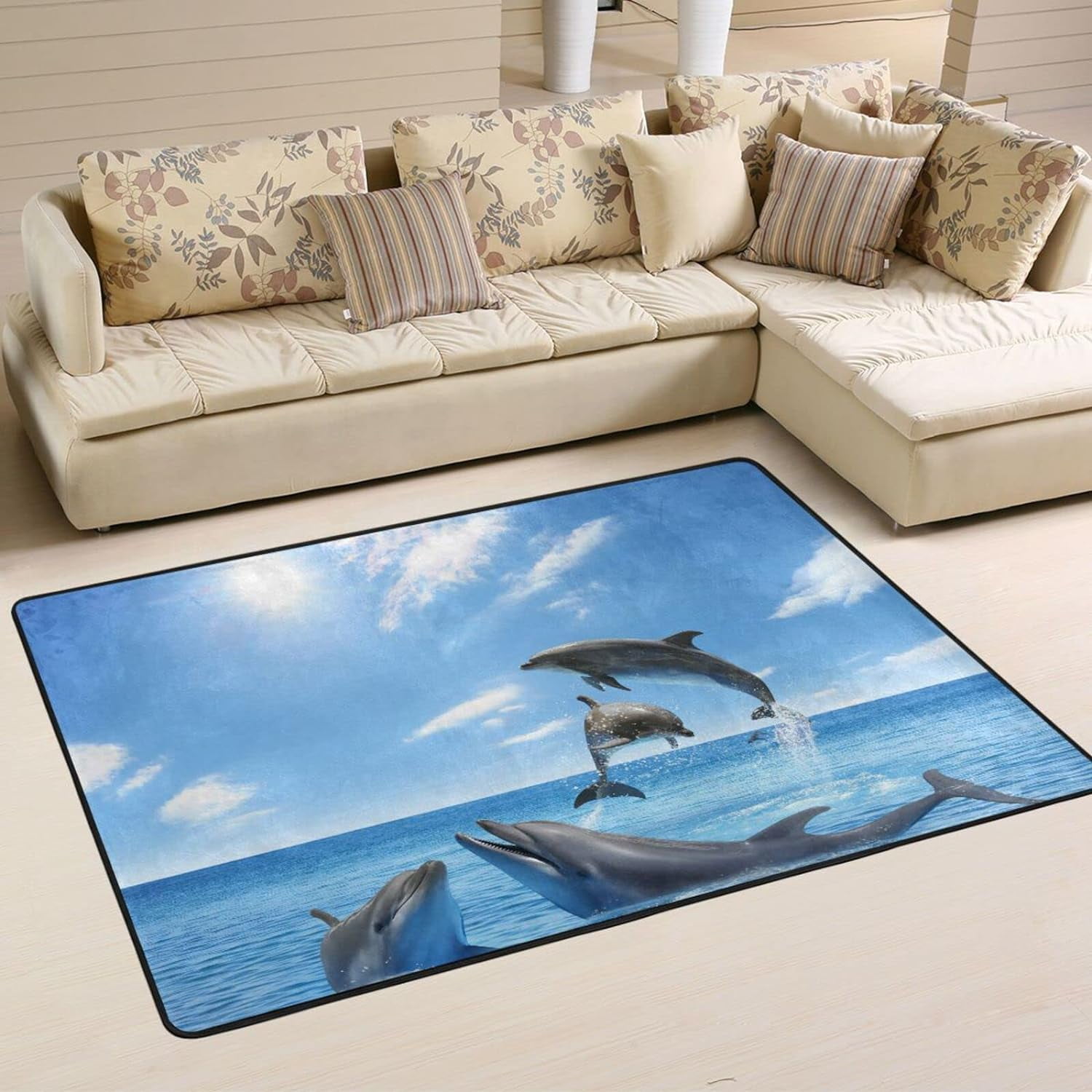 Dreamtimes Summer Bottlenose Dolphin Area Rug 72x48in Blue Sea Water ...