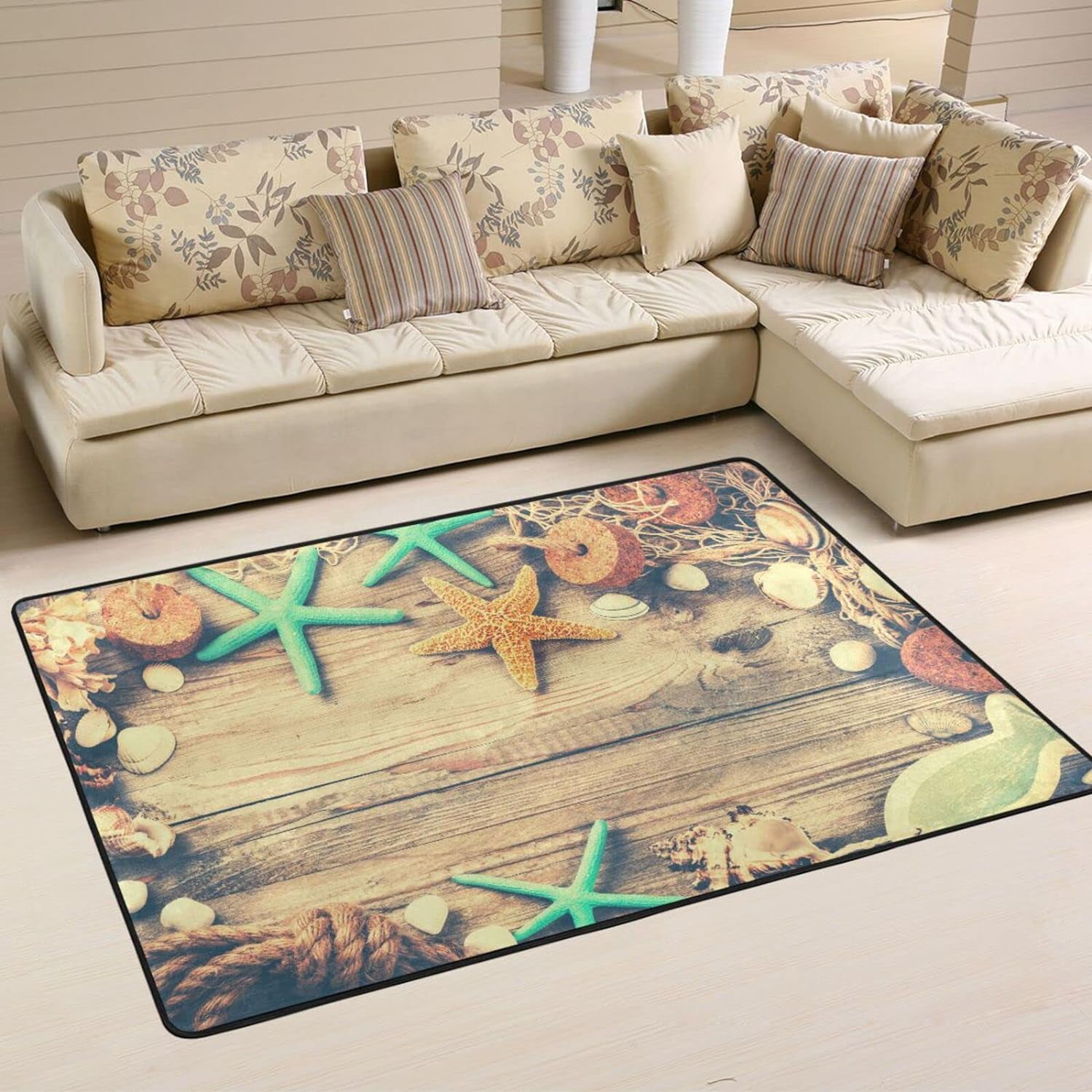 Dreamtimes Summer Holiday Seashells Area Rug 72x48in Vintage Retro ...