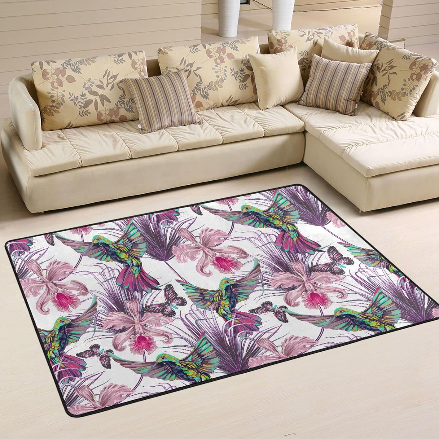 Dreamtimes Summer Hummingbirds Gothic Area Rug 72x48in Tropical Flower ...