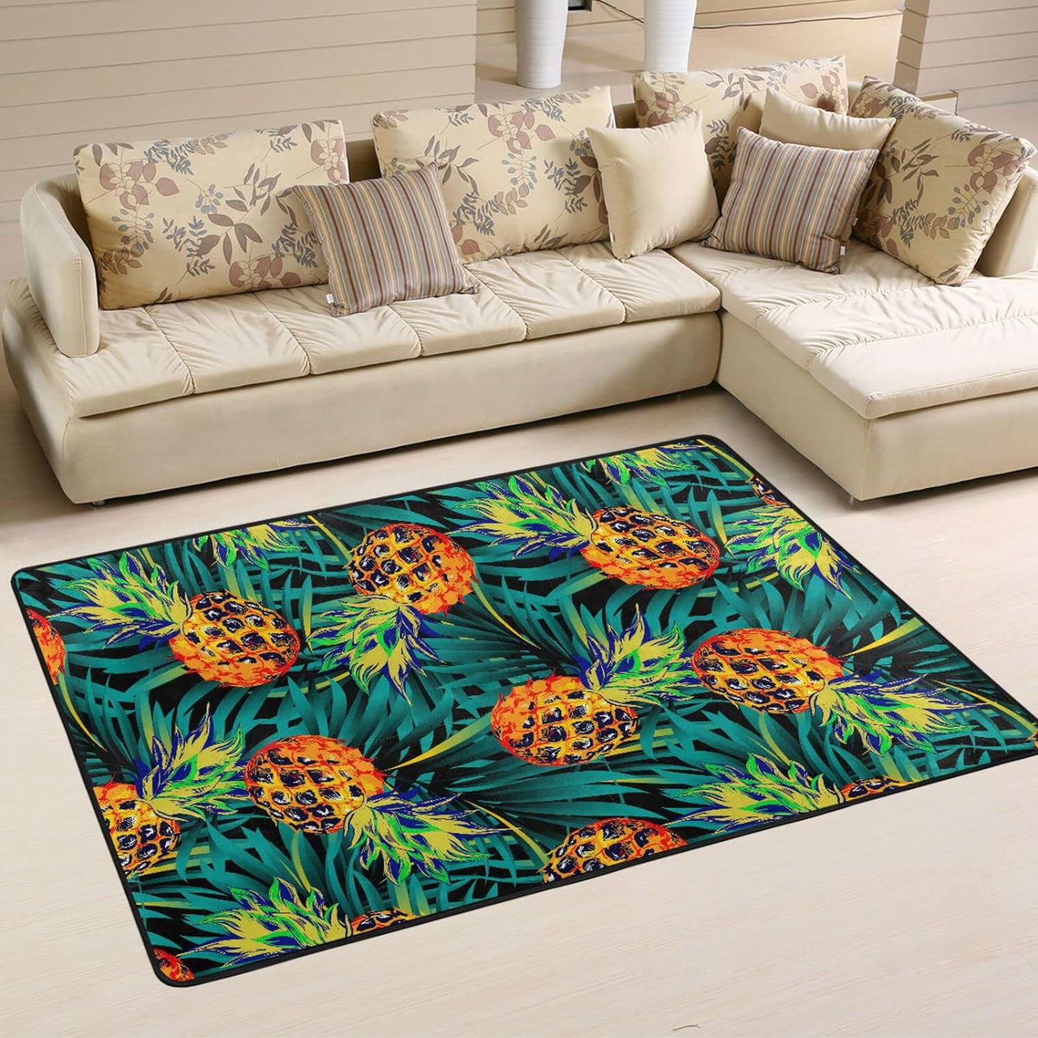 Dreamtimes Summer Pineapples Area Rug 72 x48in Tropical Palm Leaves Non ...