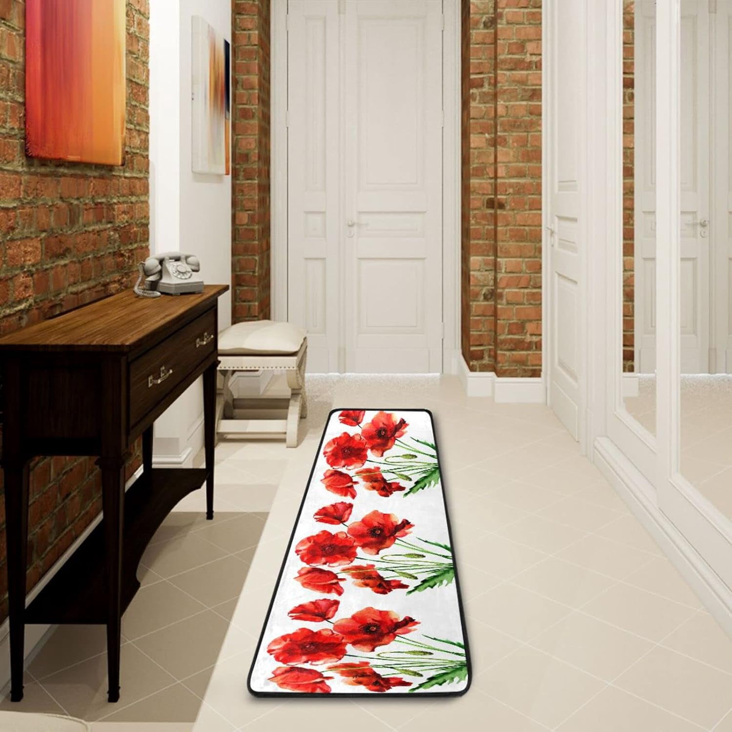 Dreamtimes Summer Red Poppy Hallway Runner Rug 2'x6' Kitchen Rug with ...