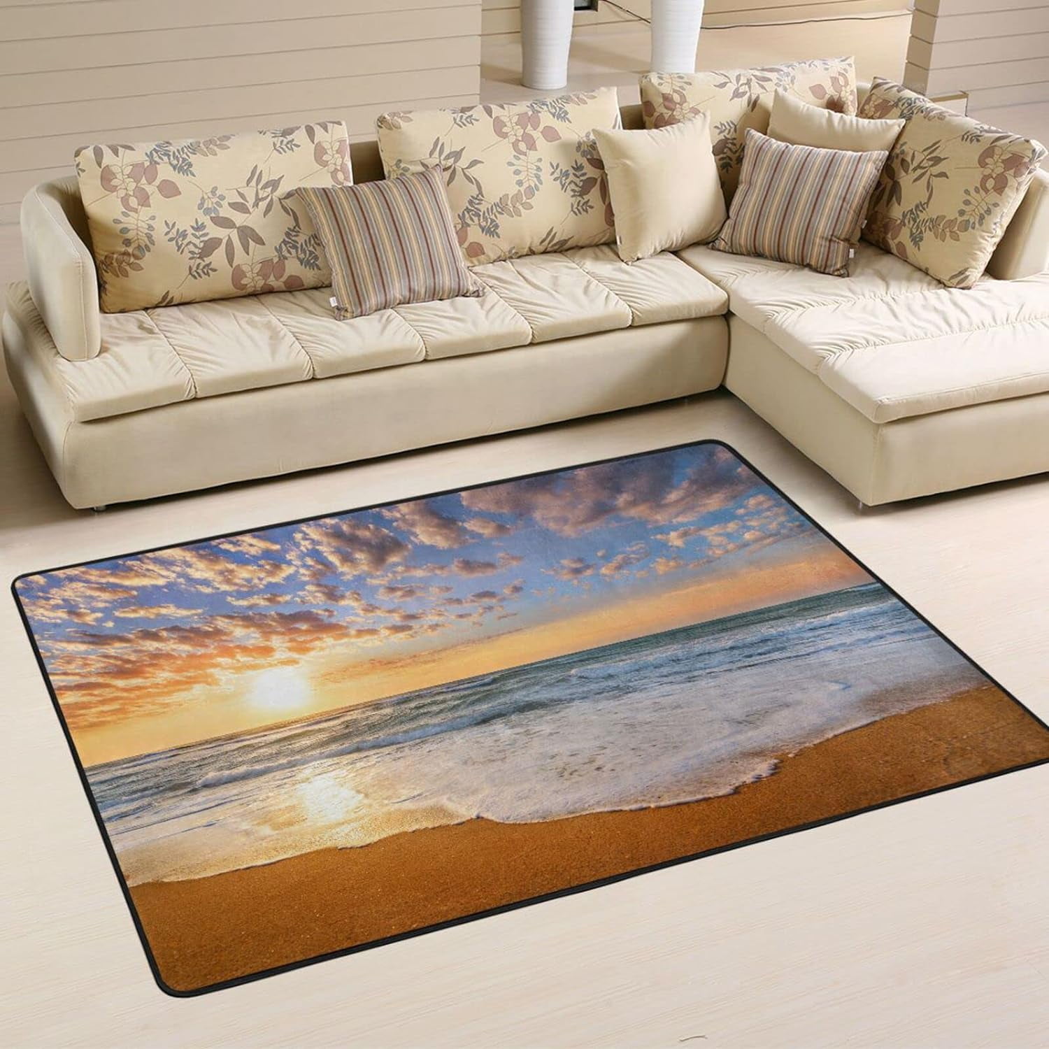 Dreamtimes Summer Seaside Beach Area Rug 72x48in Coast Sky Sandy Non ...