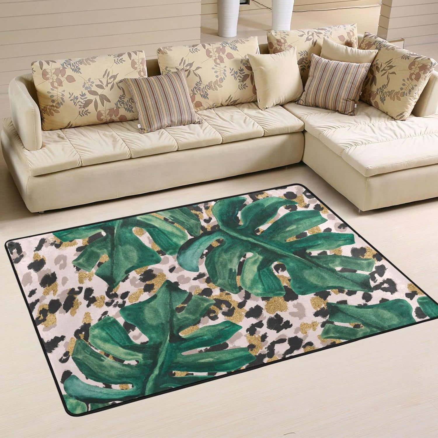 Dreamtimes Summer Tropical Leaves Area Rug 72x48in Watercolor Leopard ...