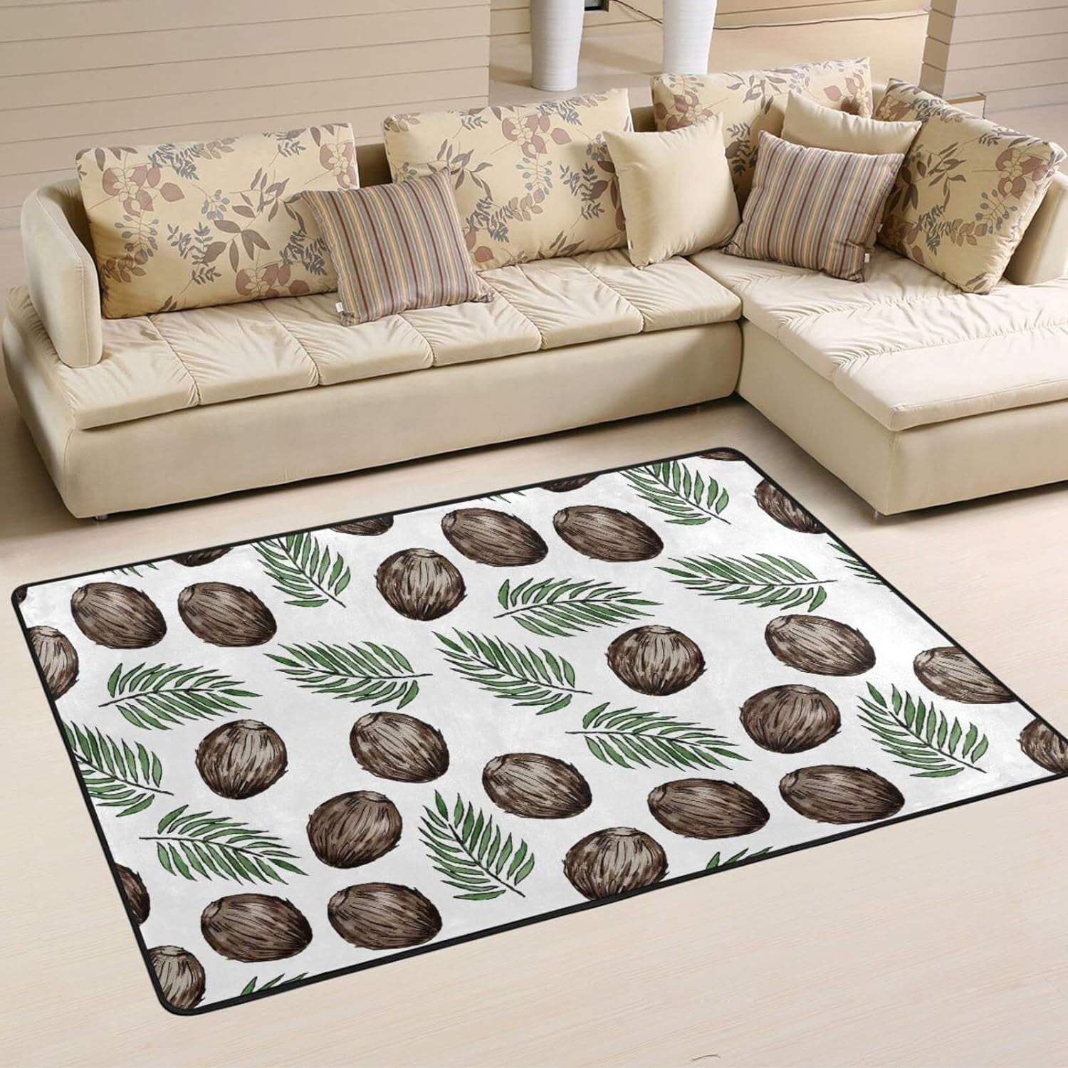 Dreamtimes Summer Watercolor Coconut Area Rug 72x48in Tropical Palm ...