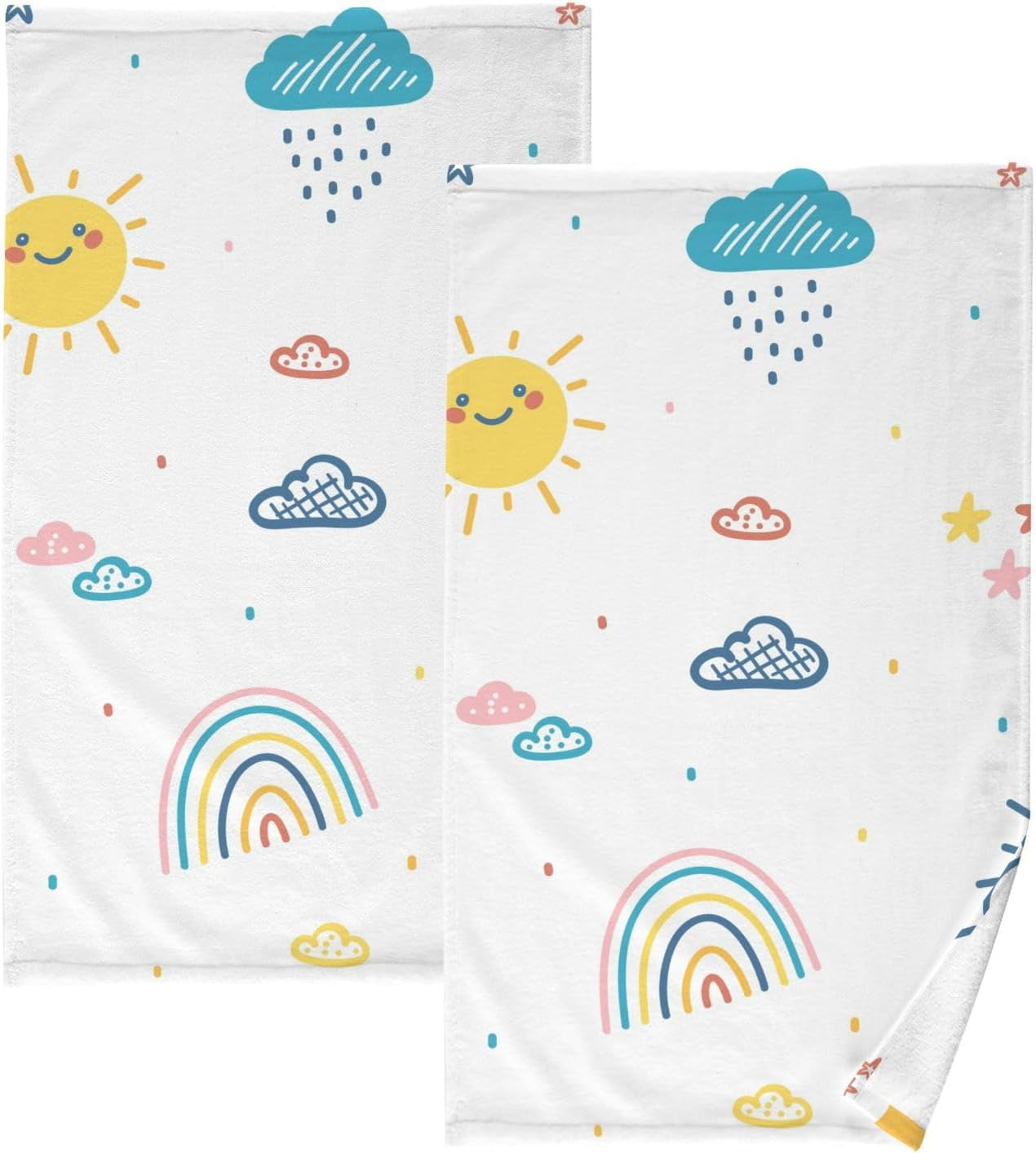 Dreamtimes Sun Cloud Rainbow Doodle Patterned Hand Towels 2 PCS, Cotton ...