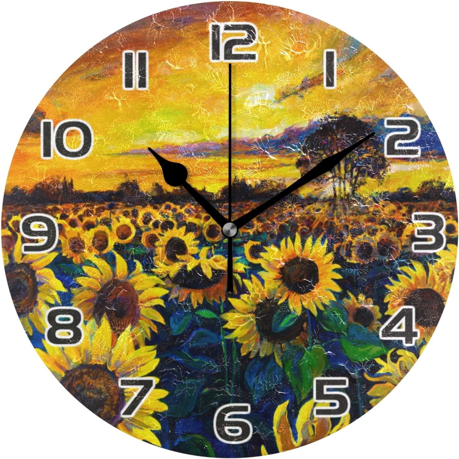 Dreamtimes Sunflower Clock Silent Round Wall Clock, Non Ticking Battery ...