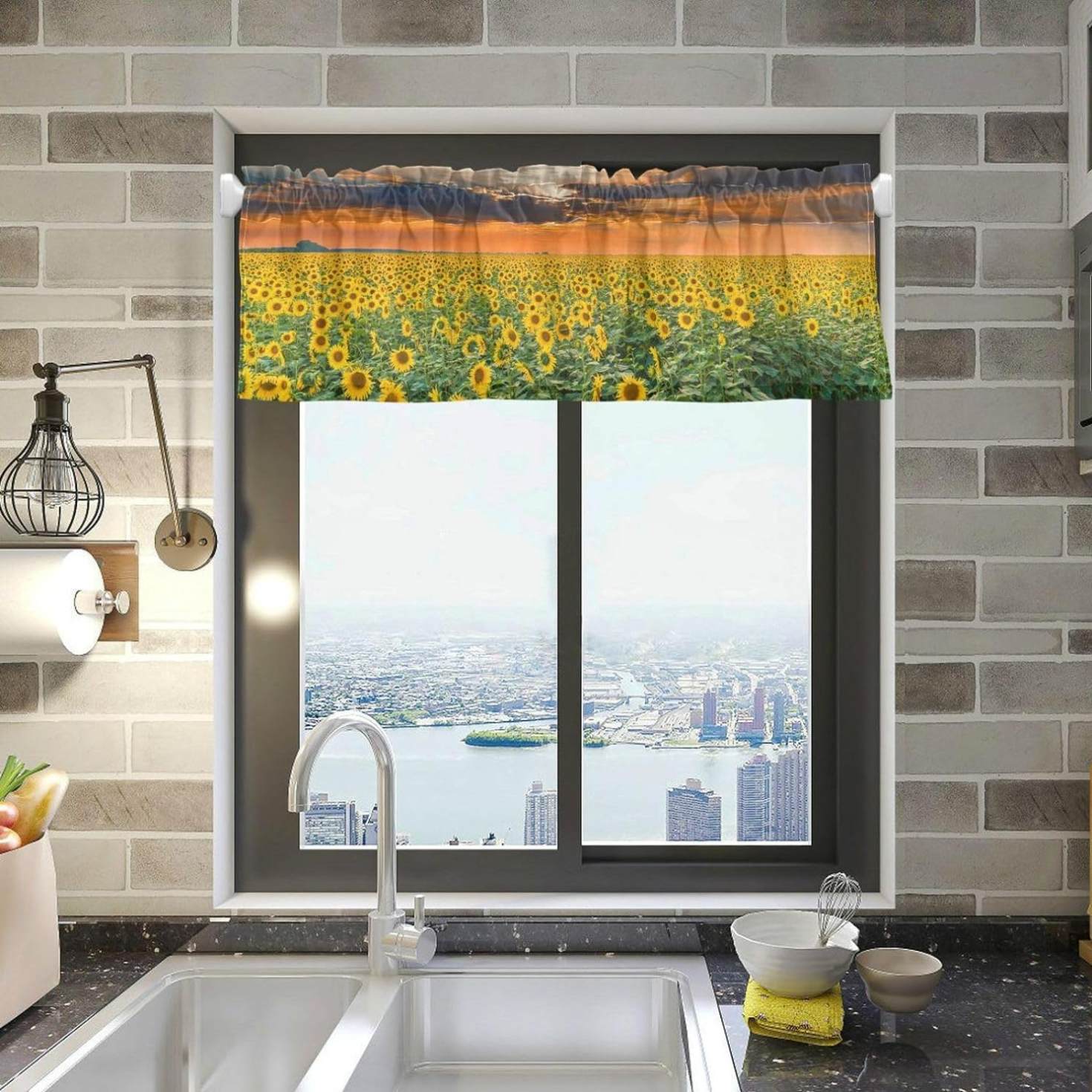 Dreamtimes Sunflower Windows Valance Curtains, 54x18in Double Layer ...