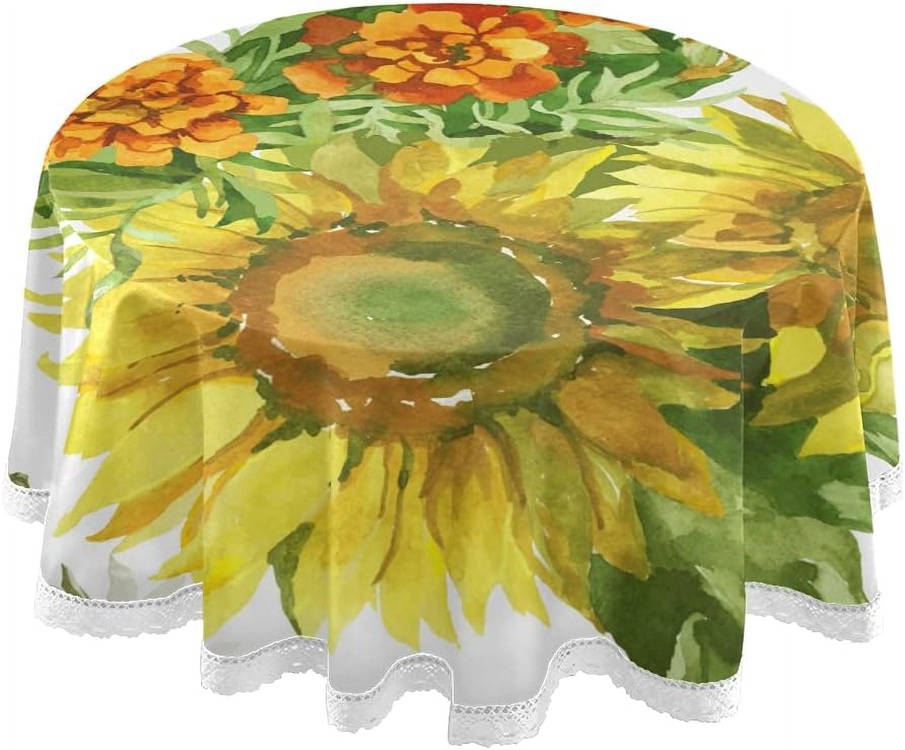 Dreamtimes Sunflowers Round Tablecloth 60", Waterproof Stain and ...