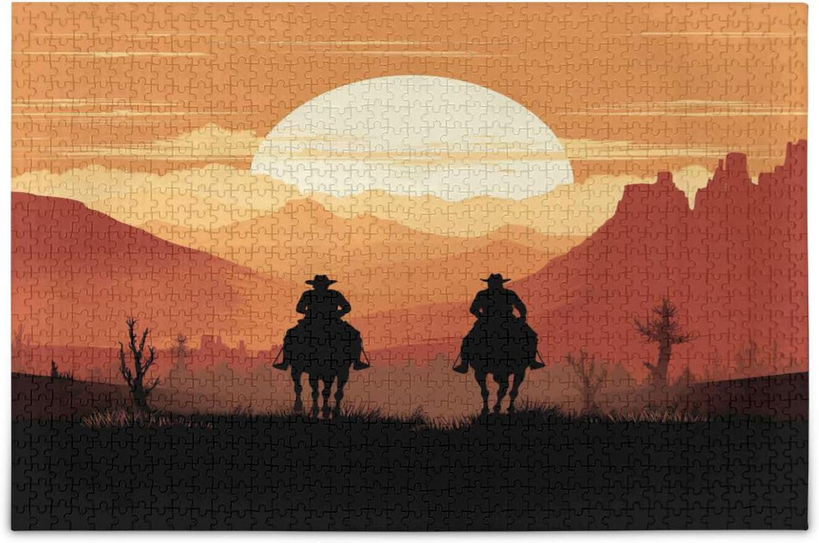 Dreamtimes Sunset Desert Cowboy Jigsaw Puzzle 1000 Pieces,Wooden ...