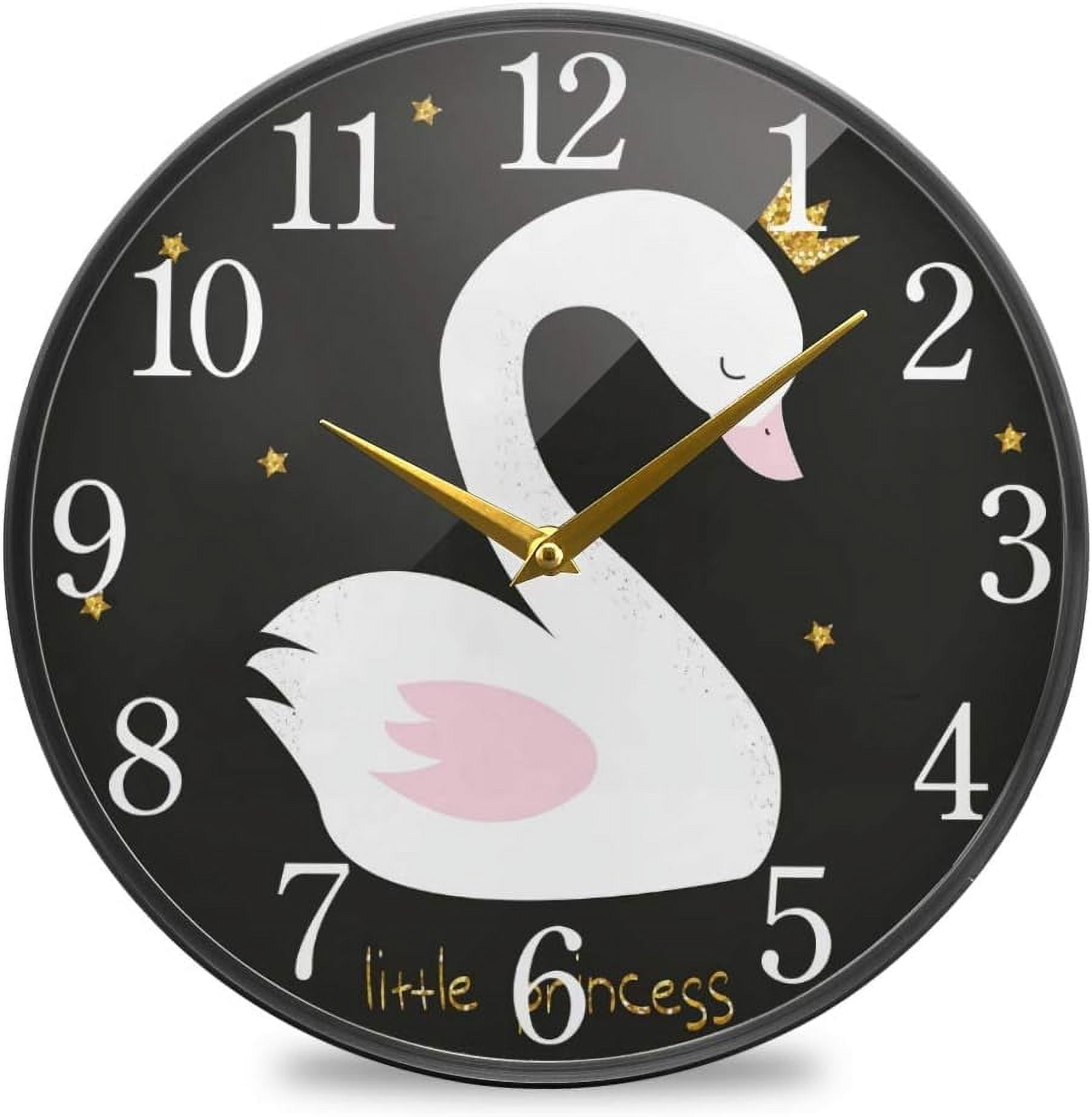 Dreamtimes Swan Princess with Gold Glitter Pattern Wall Clock Silent ...