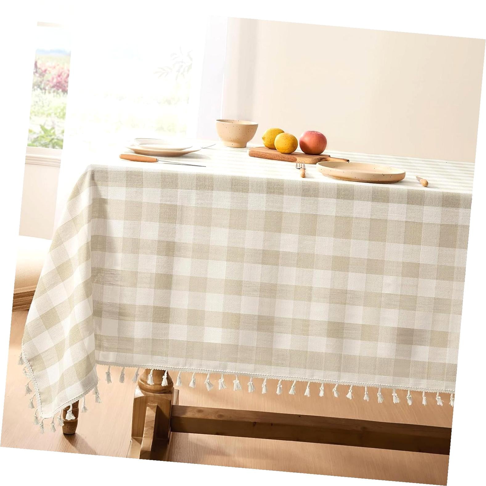 Dreamtimes Table Cover Rectangle, Dense Linen Cotton Gingham Bohemian ...