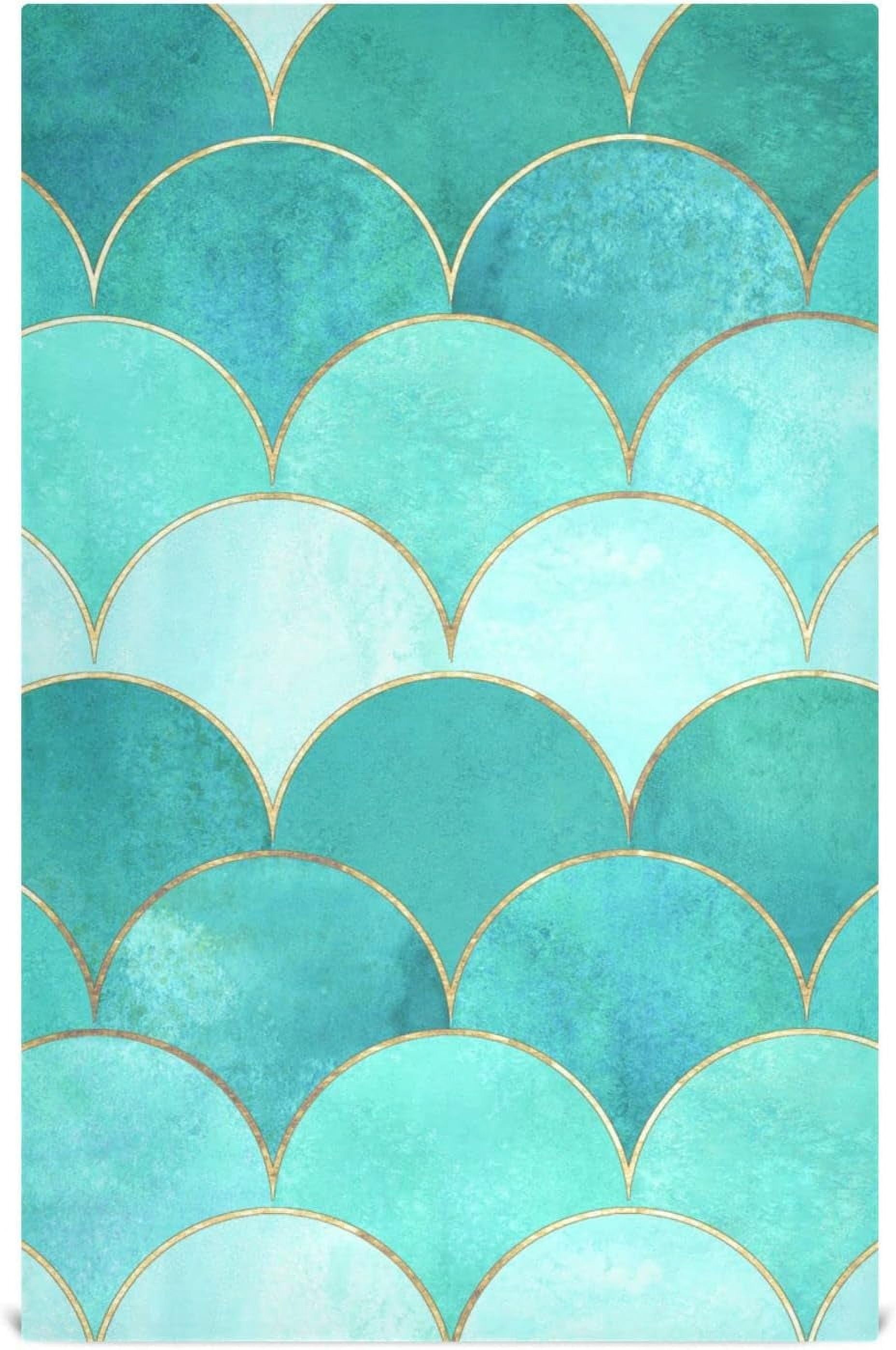 Dreamtimes Teal Mermaid Fish Scale Wave Kitchen Towel, Dish Towels ...