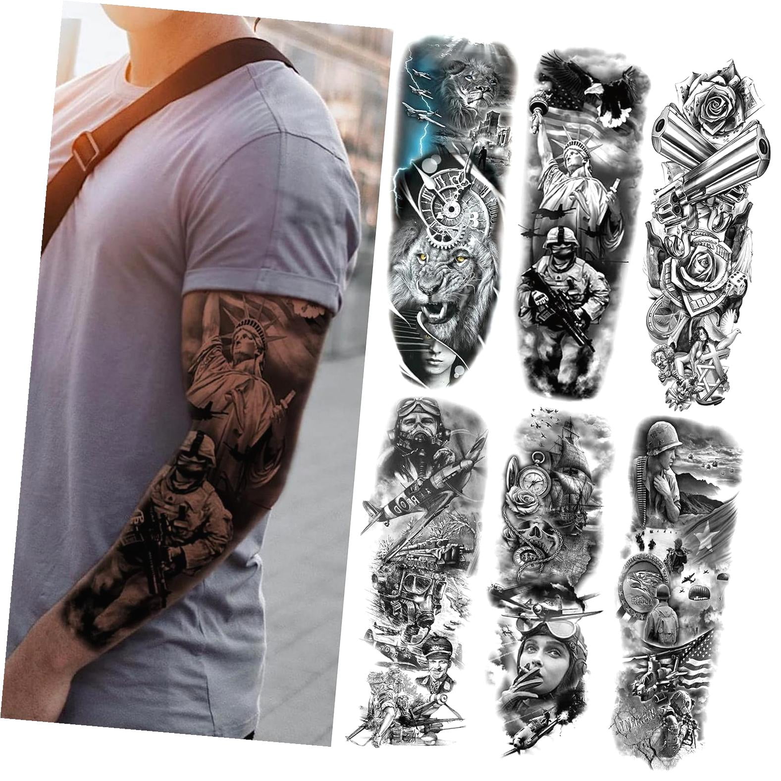 Dreamtimes Temporary Arm Tattoo Sleeves, Extensive Soldier Design Fake ...