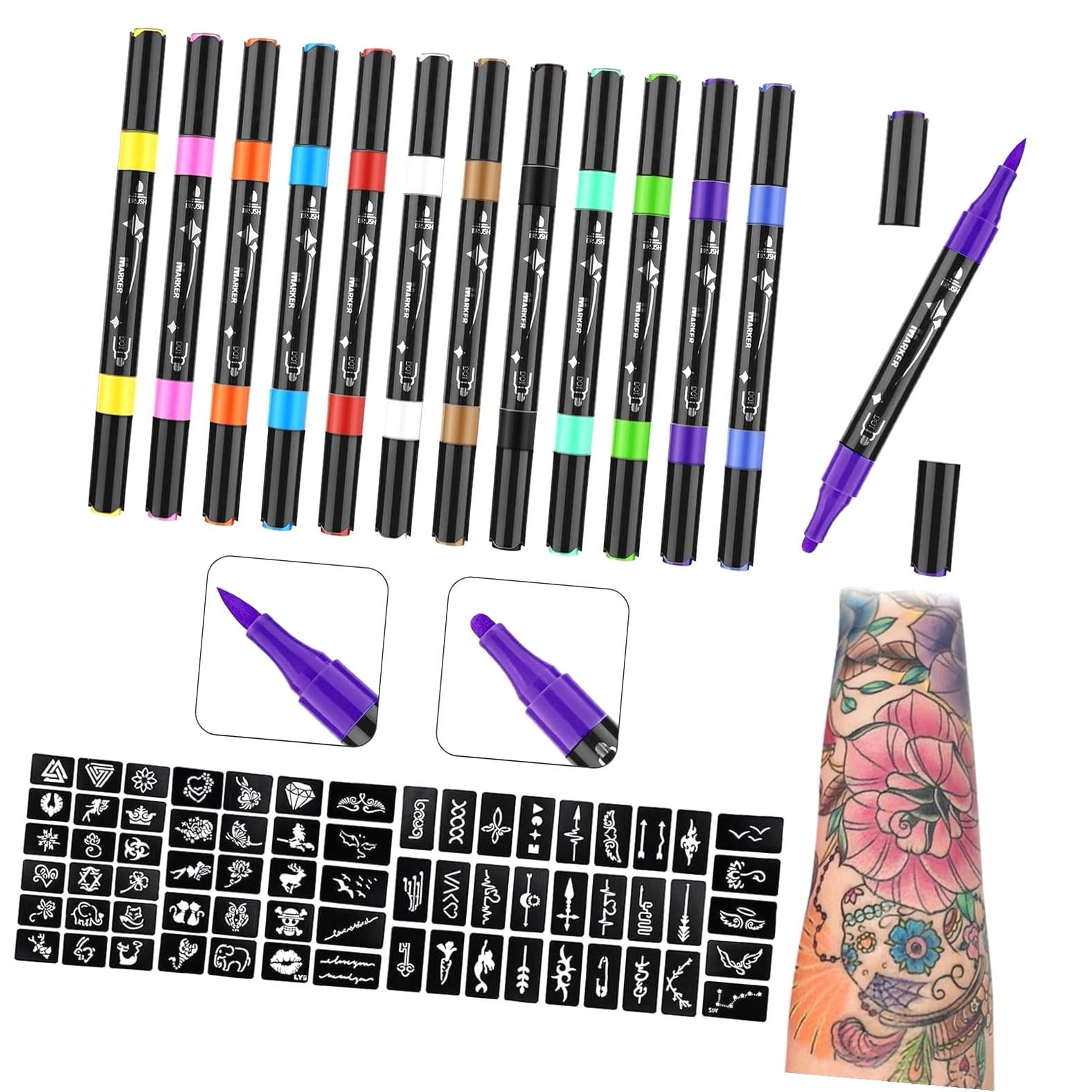Dreamtimes Temporary Tattoo Markers for Skin, 12 Body Markers+67 Large ...