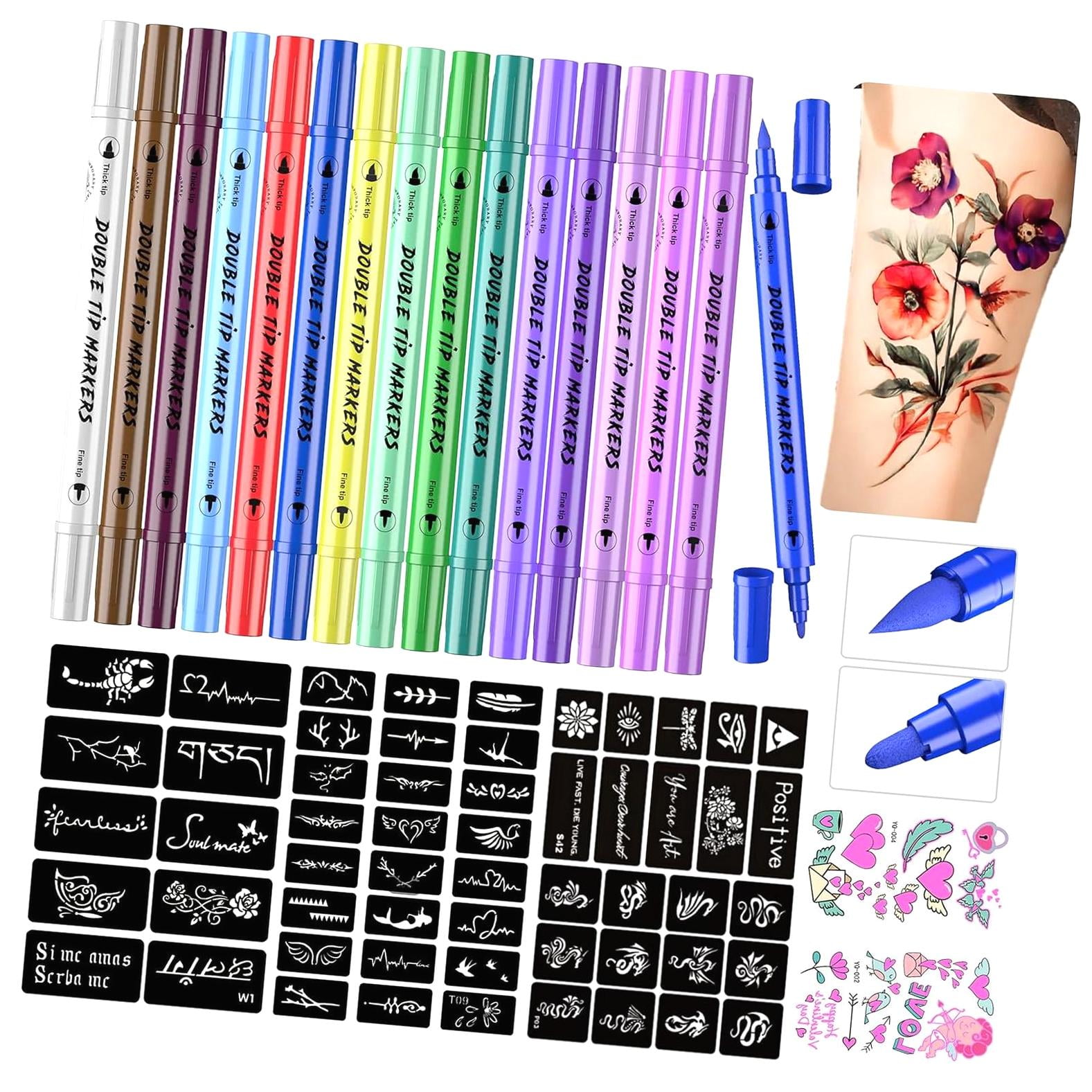 Dreamtimes Temporary Tattoo Markers for Skin, Includes 15 Body Markers ...