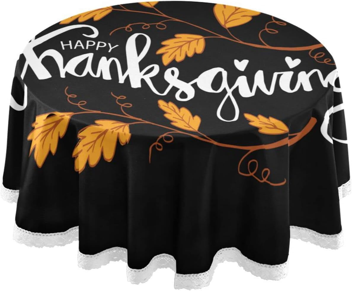 Dreamtimes Thanksgiving Black Leaves Round Tablecloth 60", Table Cover ...