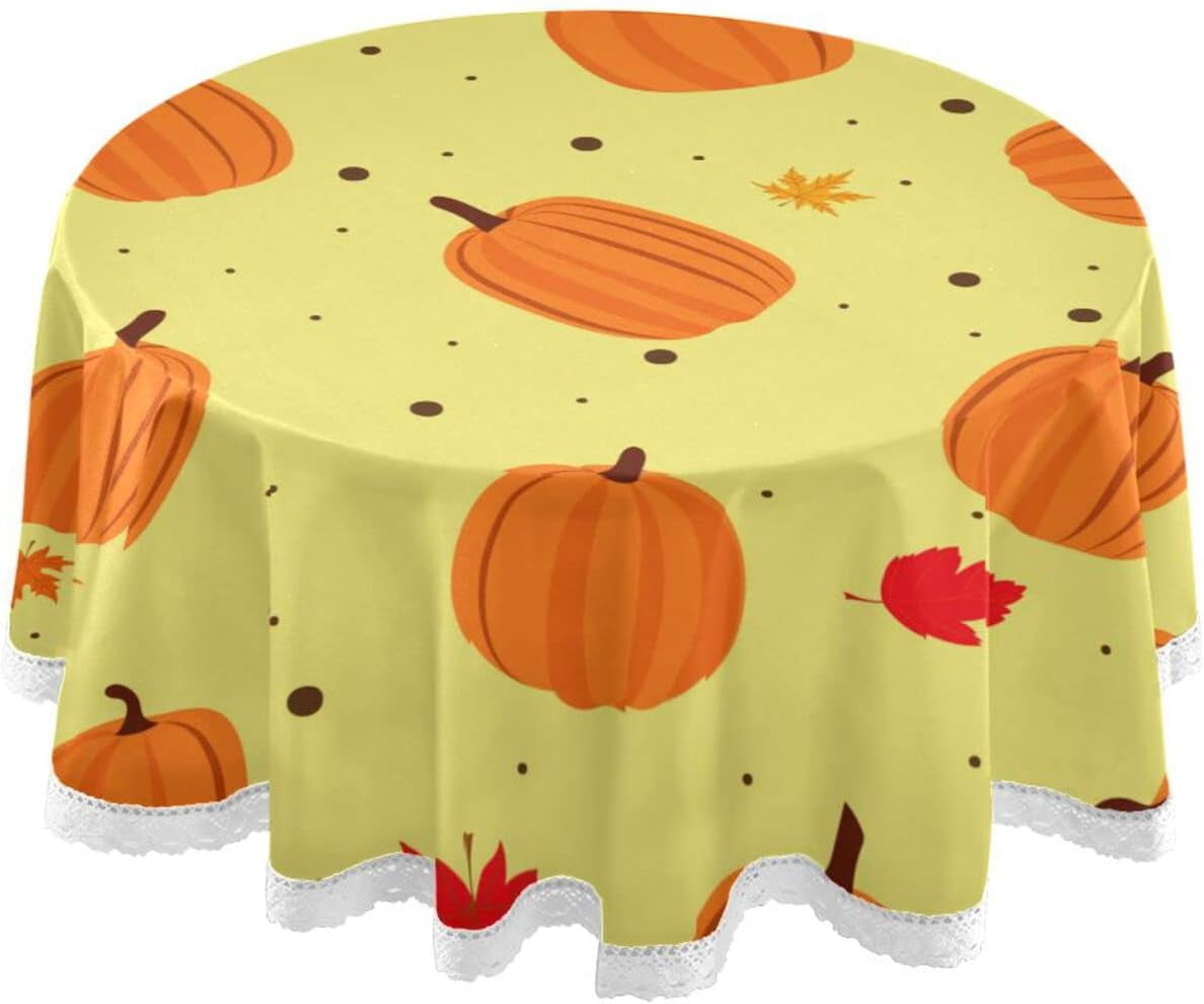 Dreamtimes Thanksgiving Maple Leaves and Pumpkins Round Tablecloth 60 ...