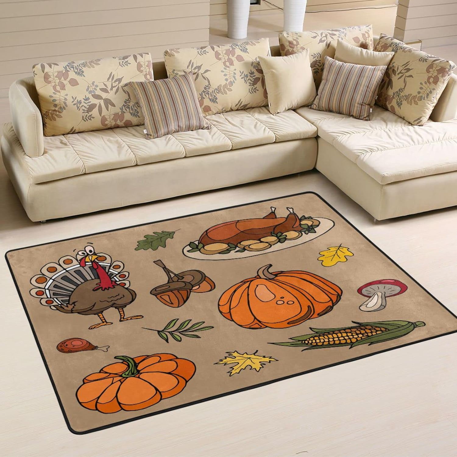 Dreamtimes Thanksgiving Turkey Food Area Rug 72x48in Corn Pumpkin ...