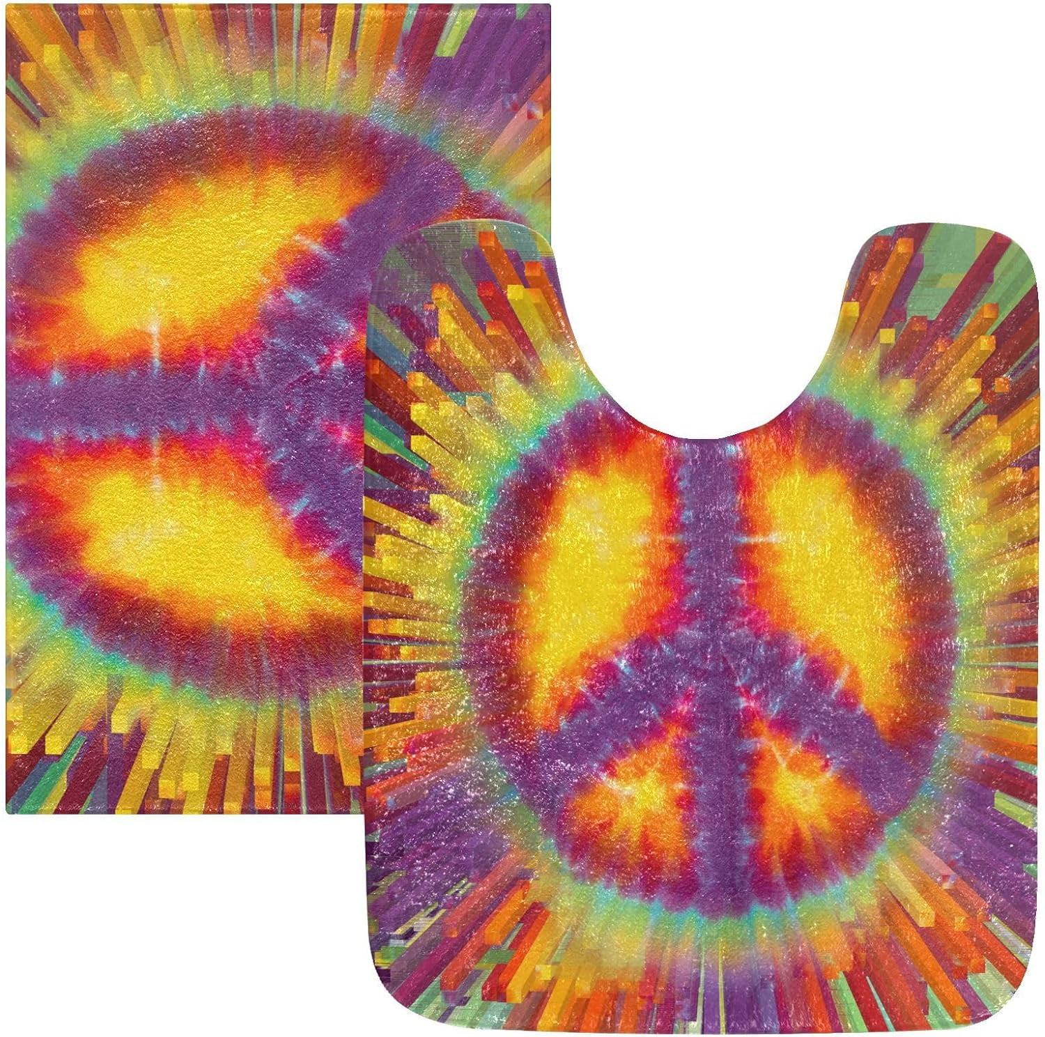 Dreamtimes Tie Dye Peace Sign Bath Mat for Bathroom Shower U Shape ...