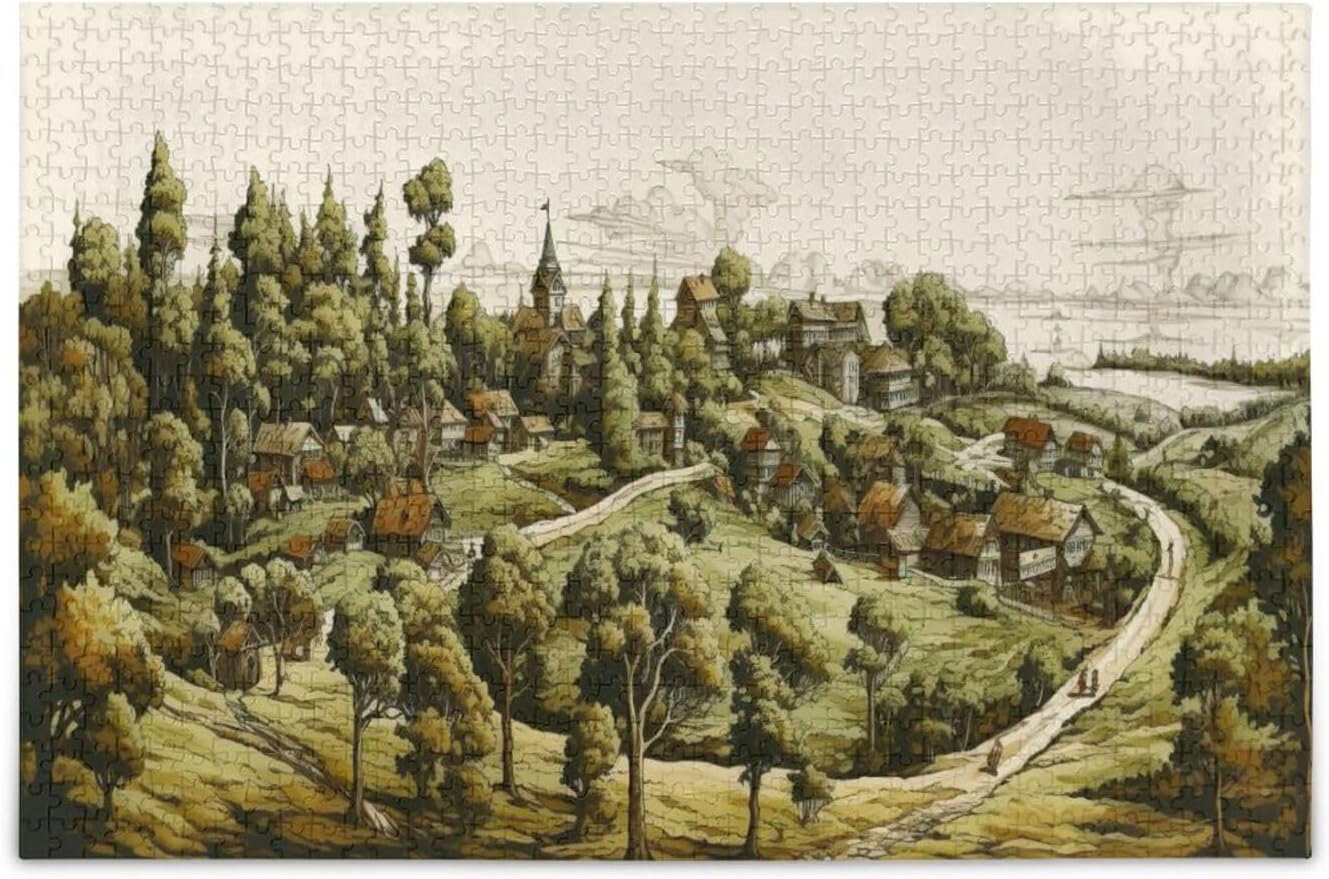 Dreamtimes Traditional Village Drawing Puzzle 1000 Pieces - Wooden ...