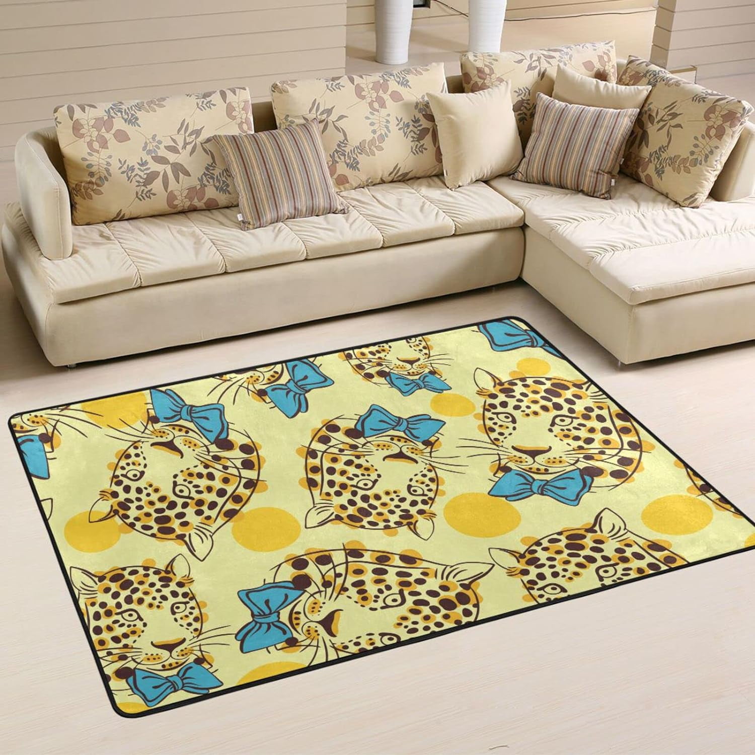 Dreamtimes Trendy Leopard Bow Tie Area Rug 72 x48in Funny Animals Head ...