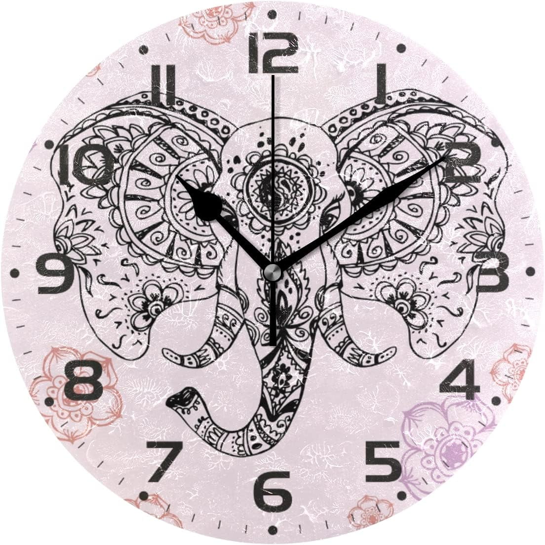 Dreamtimes Tribal Elephants Wall Clock, 10 Inch Silent Non Ticking ...