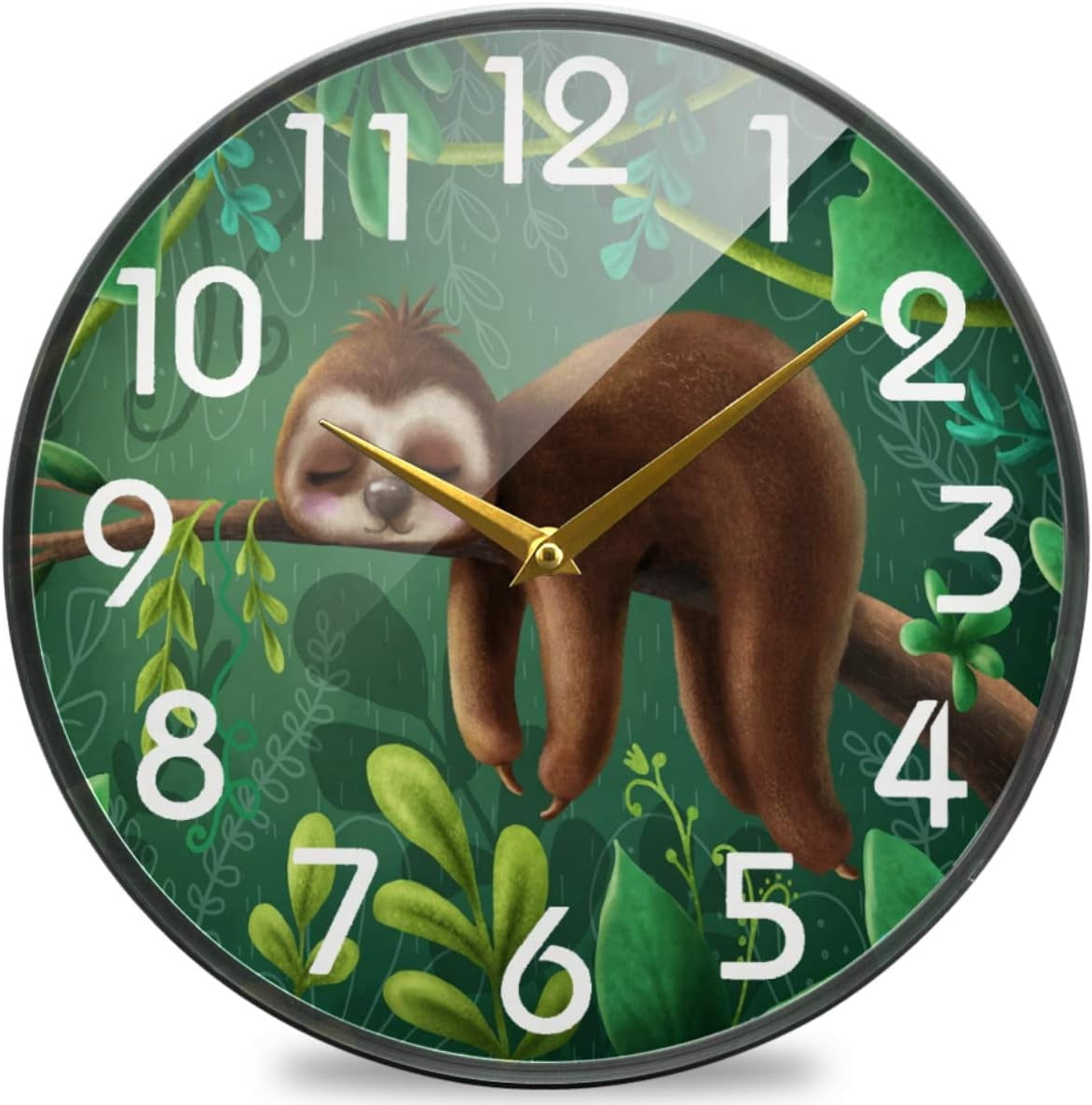 Dreamtimes Tropical Cute Sloth on Tree Branch Round Wall Clock, 10 Inch ...