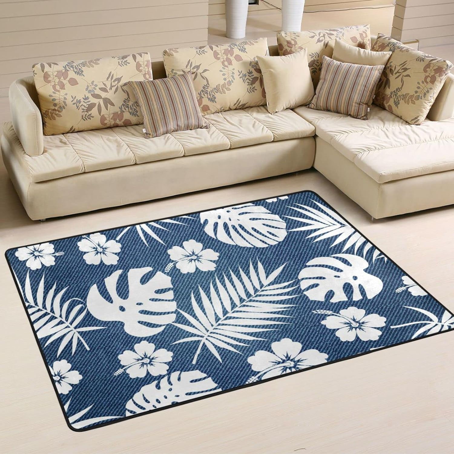Dreamtimes Tropical Leaves Flower Area Rug 72x48in Unique Frond Plants ...