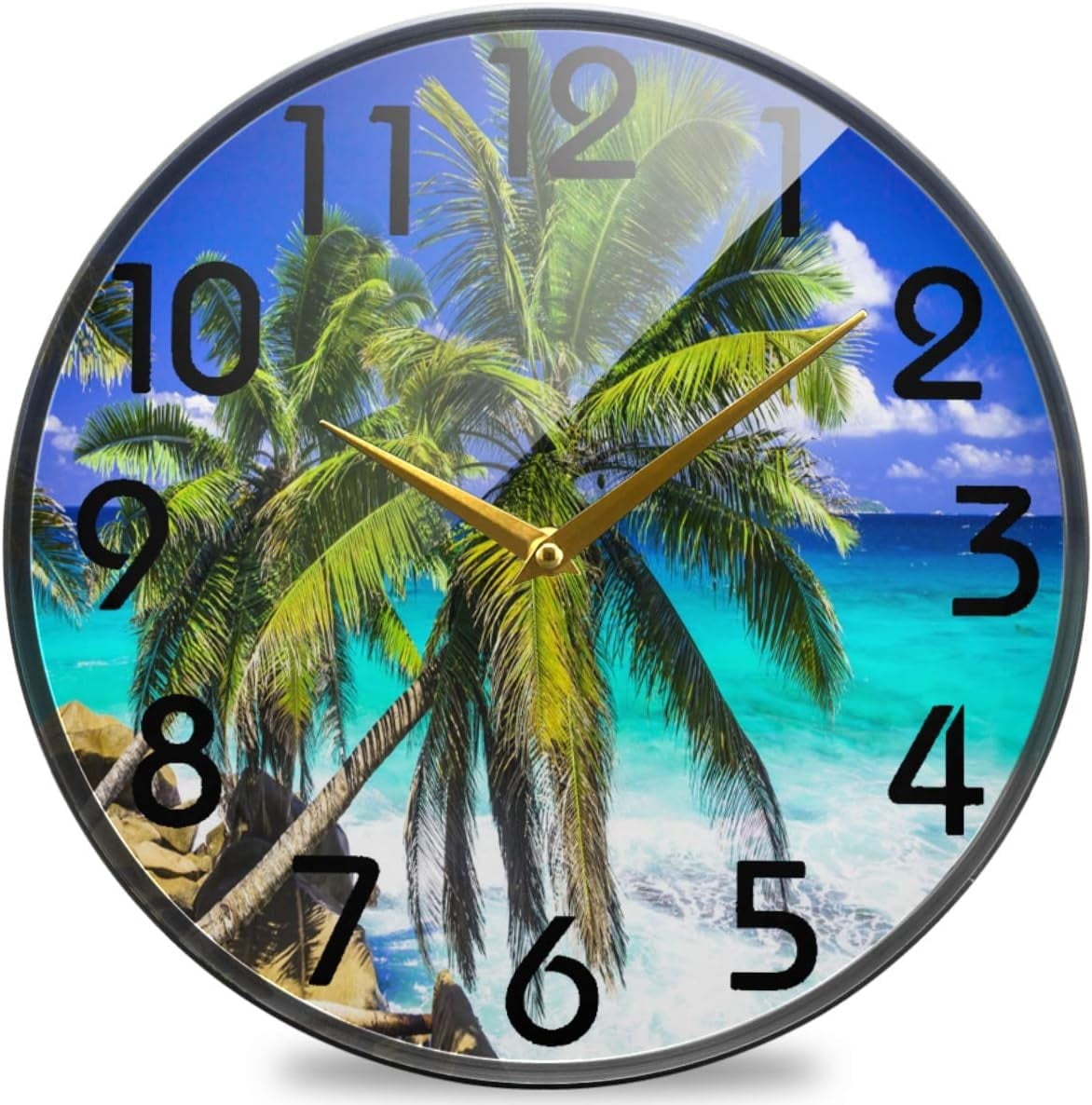 Dreamtimes Tropical Palm Tree Ocean Print Round Wall Clock, 12 Inch ...
