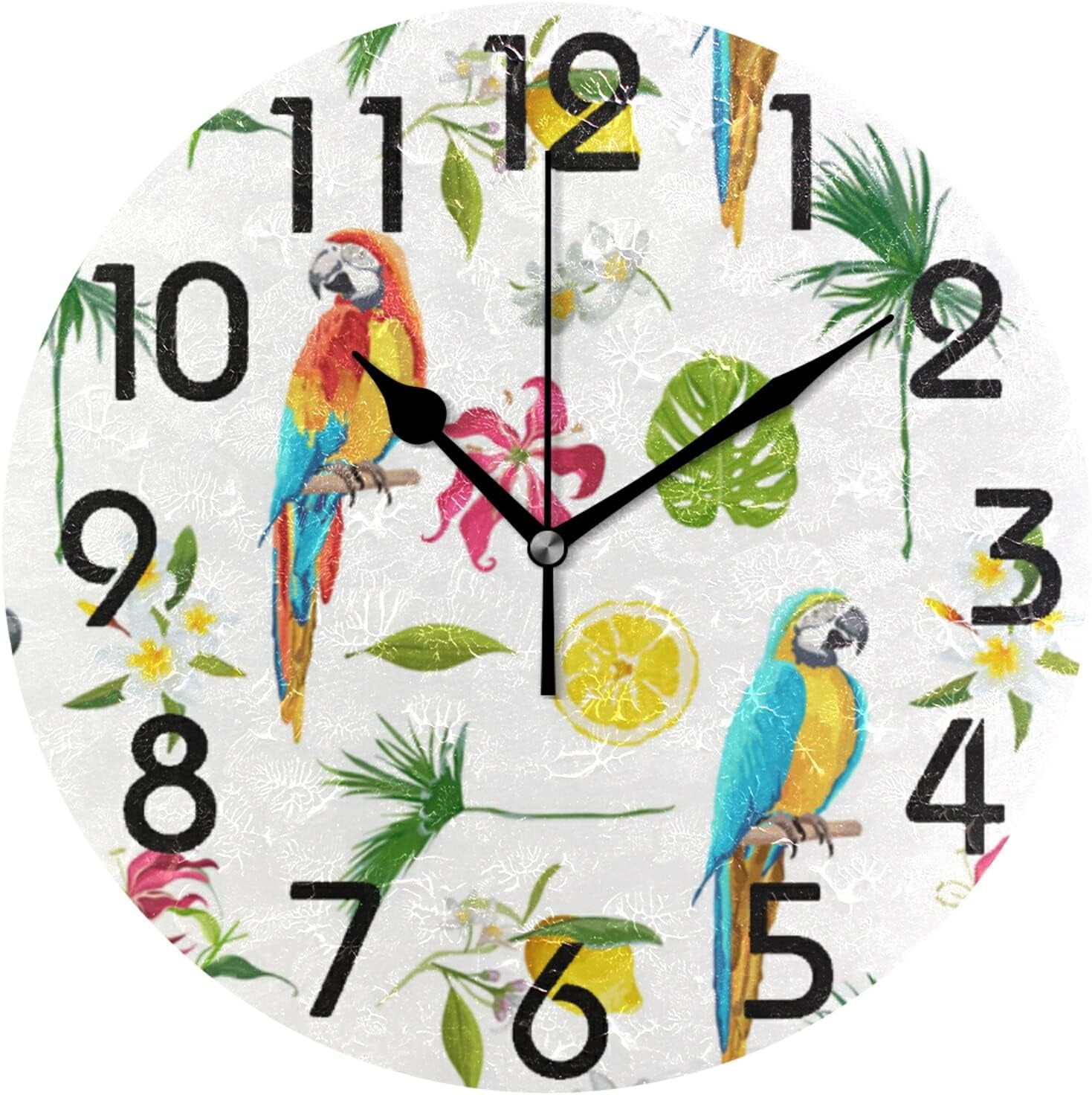 Dreamtimes Tropical Parrot Flowers Lemons Round Wall Clock, 10 Inch ...