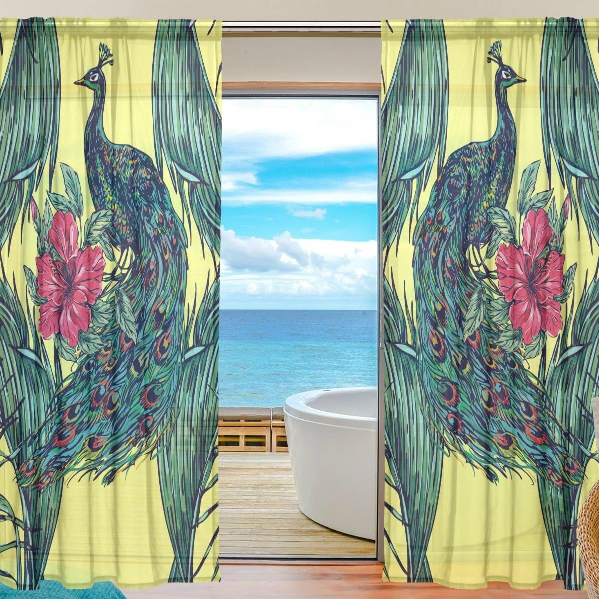Dreamtimes Tropical Peacock On Yellow W55 x L78 Inches Sheer Gauze Door ...