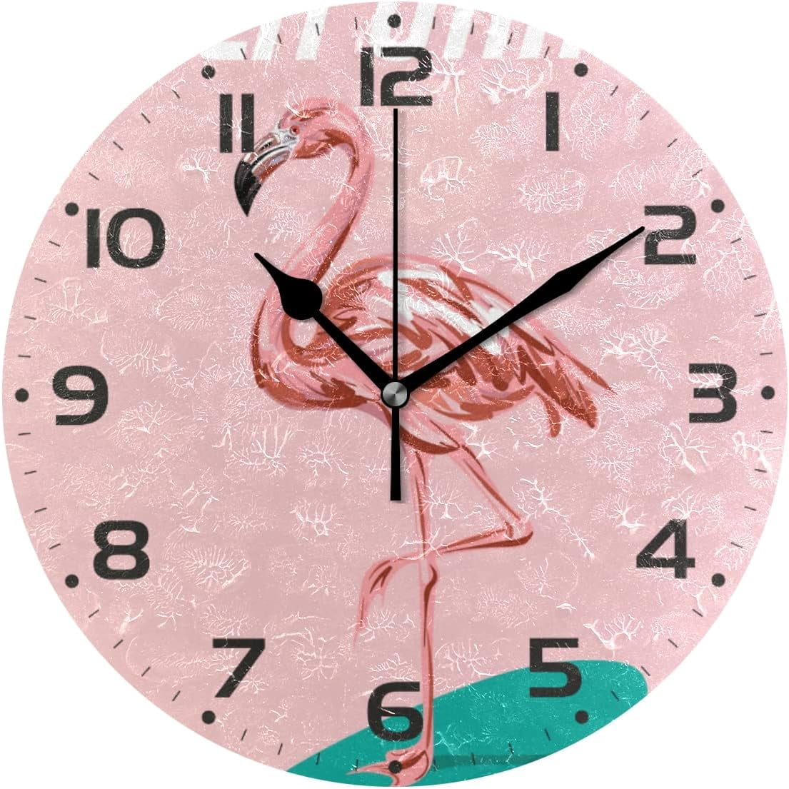 Dreamtimes Tropical Pink Flamingo Wall Clock, 10 Inch Silent Non ...