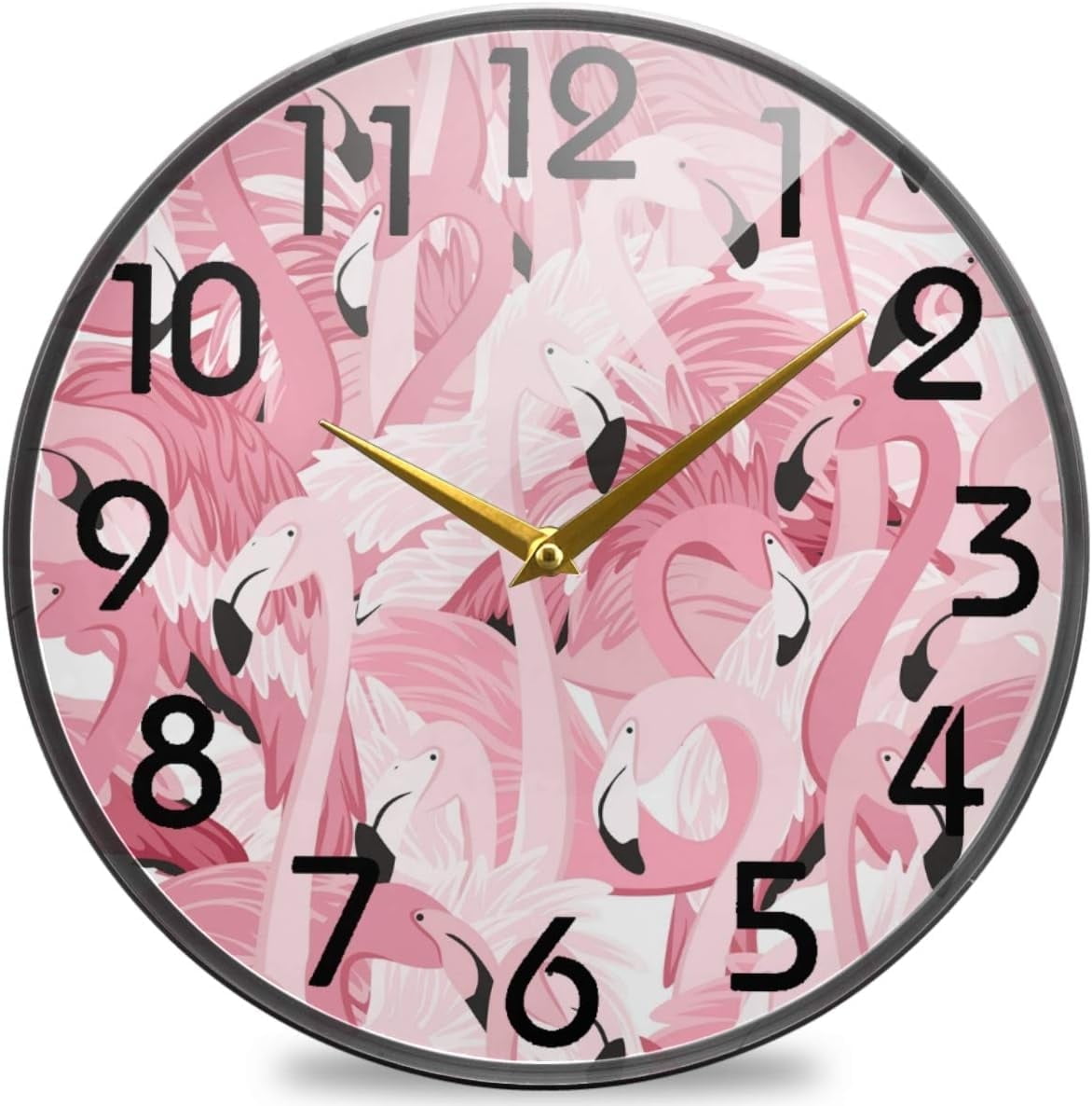 Dreamtimes Tropical Pink Flamingos Pattern Round Wall Clock, 12 Inch ...