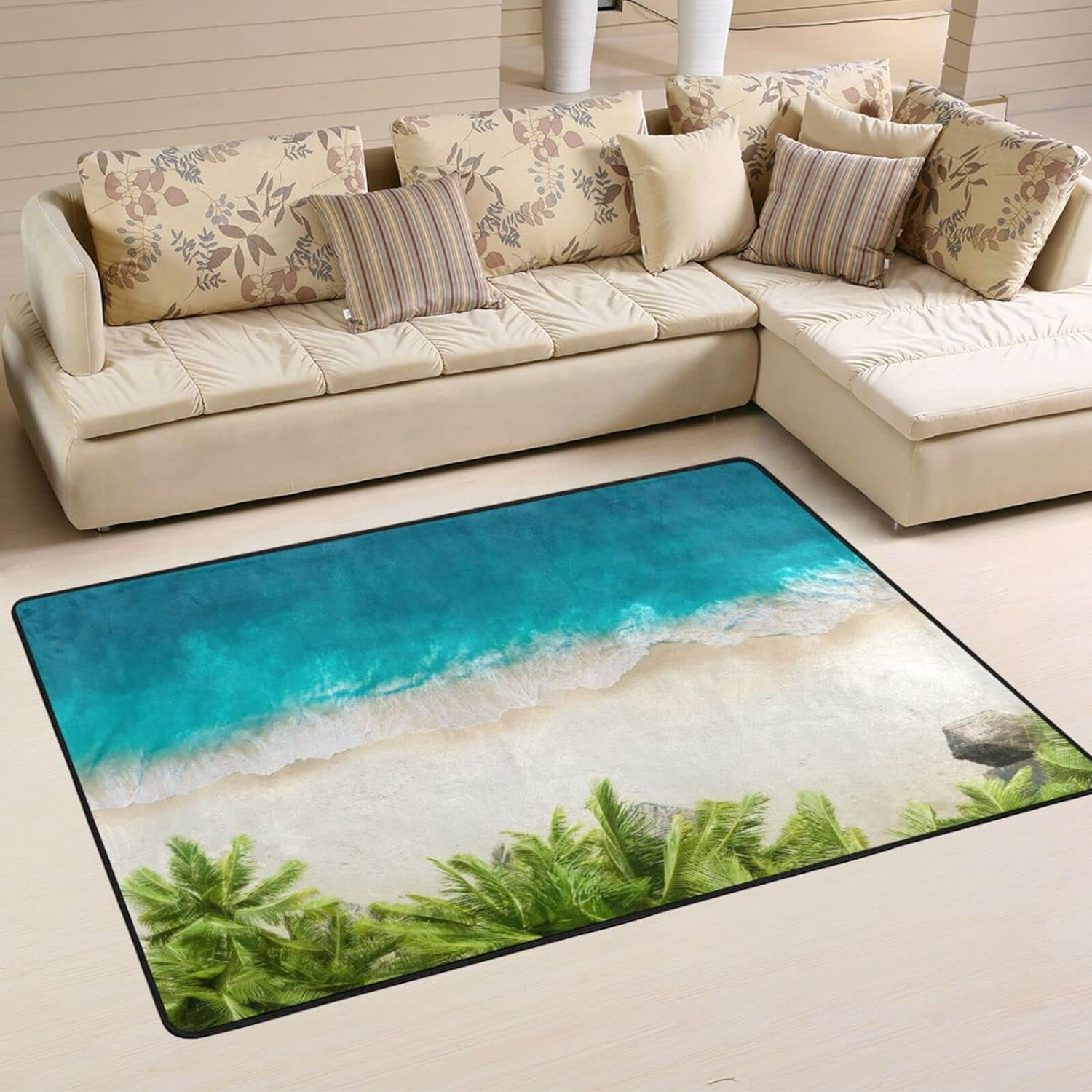 Dreamtimes Tropical Sandy Beach Area Rug 72x48in Summer Palm Trees Non ...
