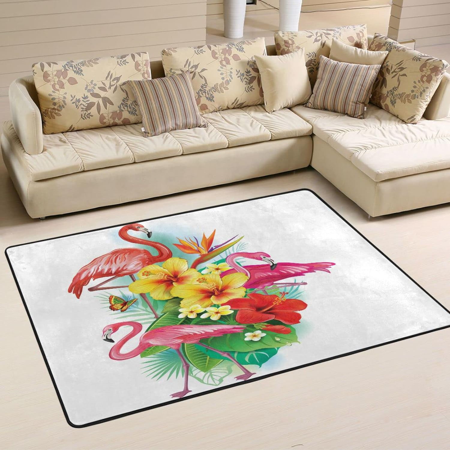 Dreamtimes Tropical Summer Flamingo Area Rug 72x48in Floral Flowers ...